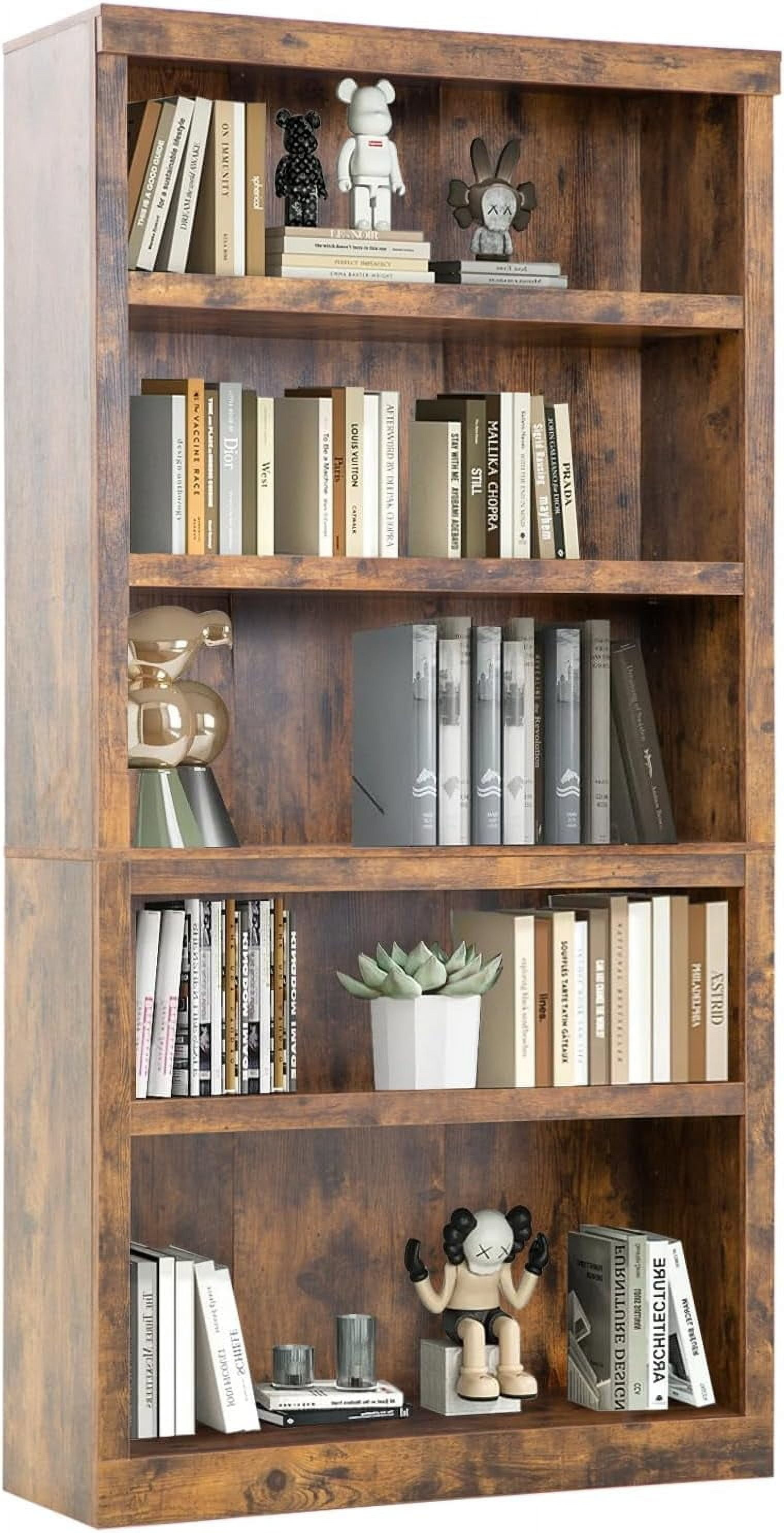 AWFHHT 5-Tier Bookcase Bookshelf Wood Bookshelf for Organized and Easy ...