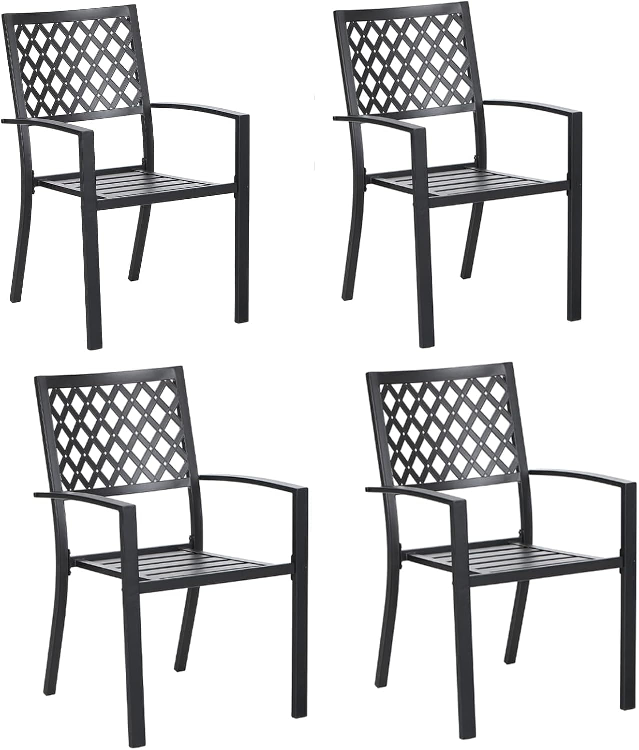 AWFHHT Black Metal Patio Stacking Chairs Wave Back Indoor Outdoor ...