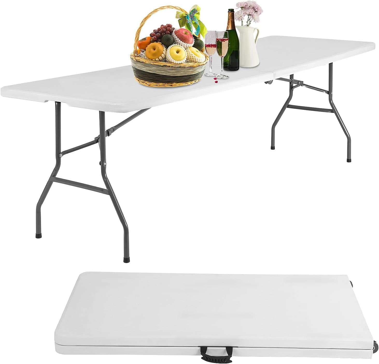 AWFHHT Foldable Table - Portable, No Assembly, Sturdy Metal Frame, HDPE ...