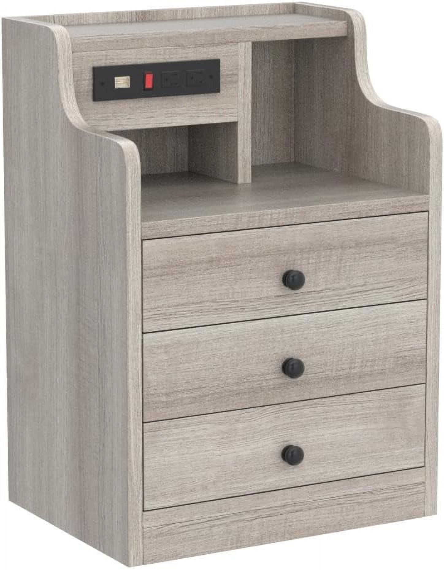 AWFHHT Nightstand with Charging Station, Grey Night Stands with Hutch ...
