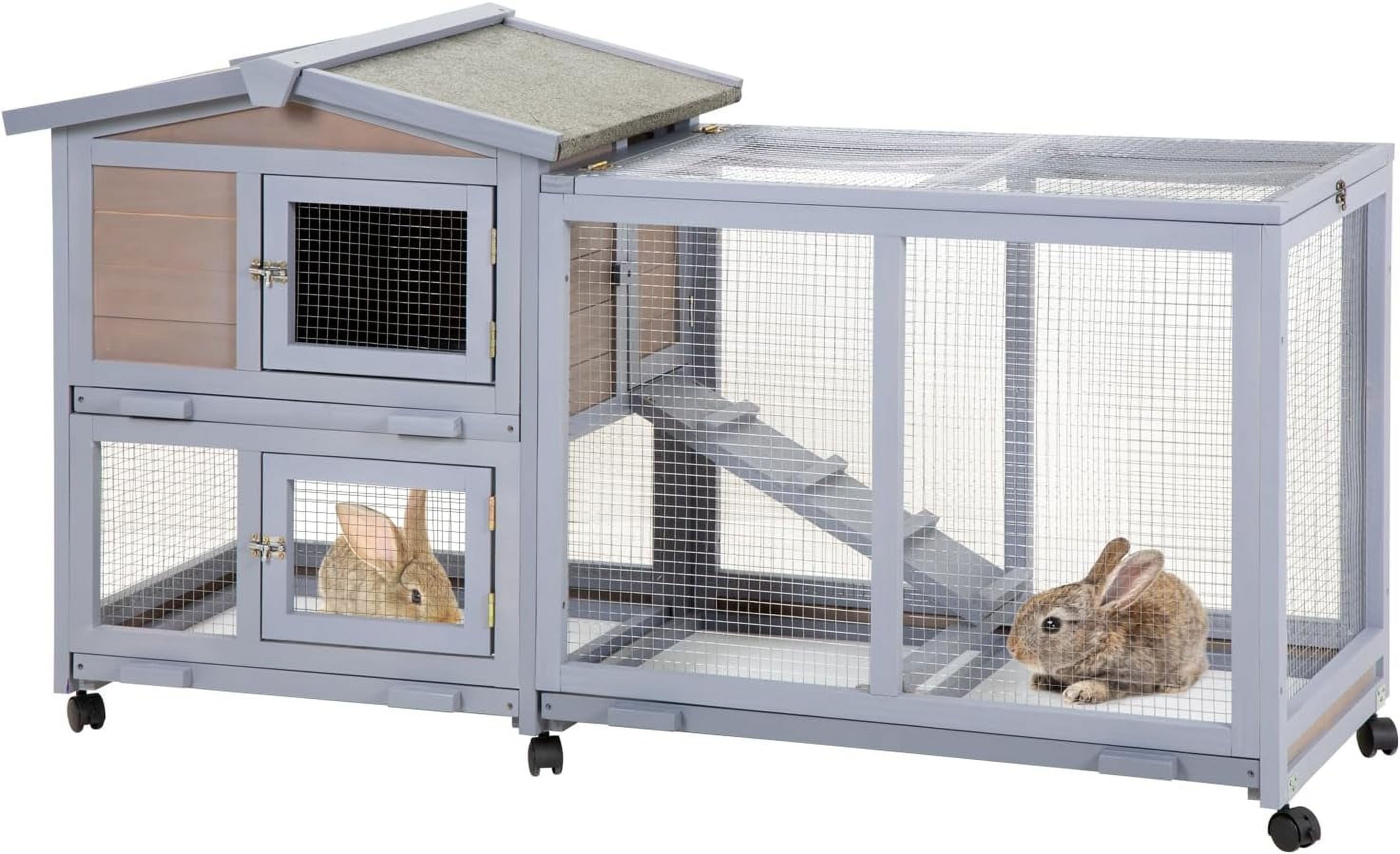 AWFHHT Rabbit Hutch Indoor and Outdoor Rabbit Cage 37 Inch Wide Wooden ...