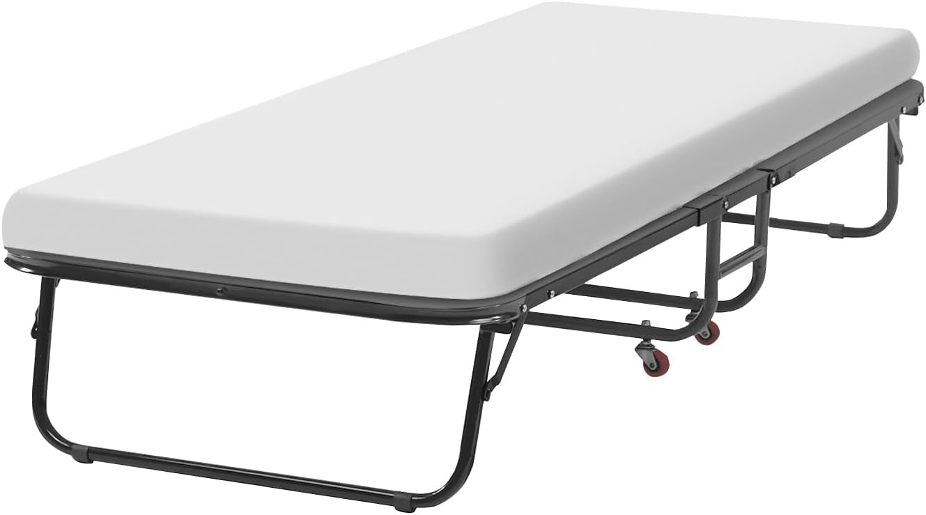 AWFHHT Twin Folding Bed Rollaway Portable Guest Bed Cot Space Saving ...