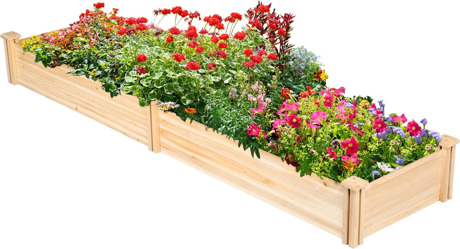 AWFHHT Wooden Elevated Raised Garden Bed Kit - Divisible Rectangular ...