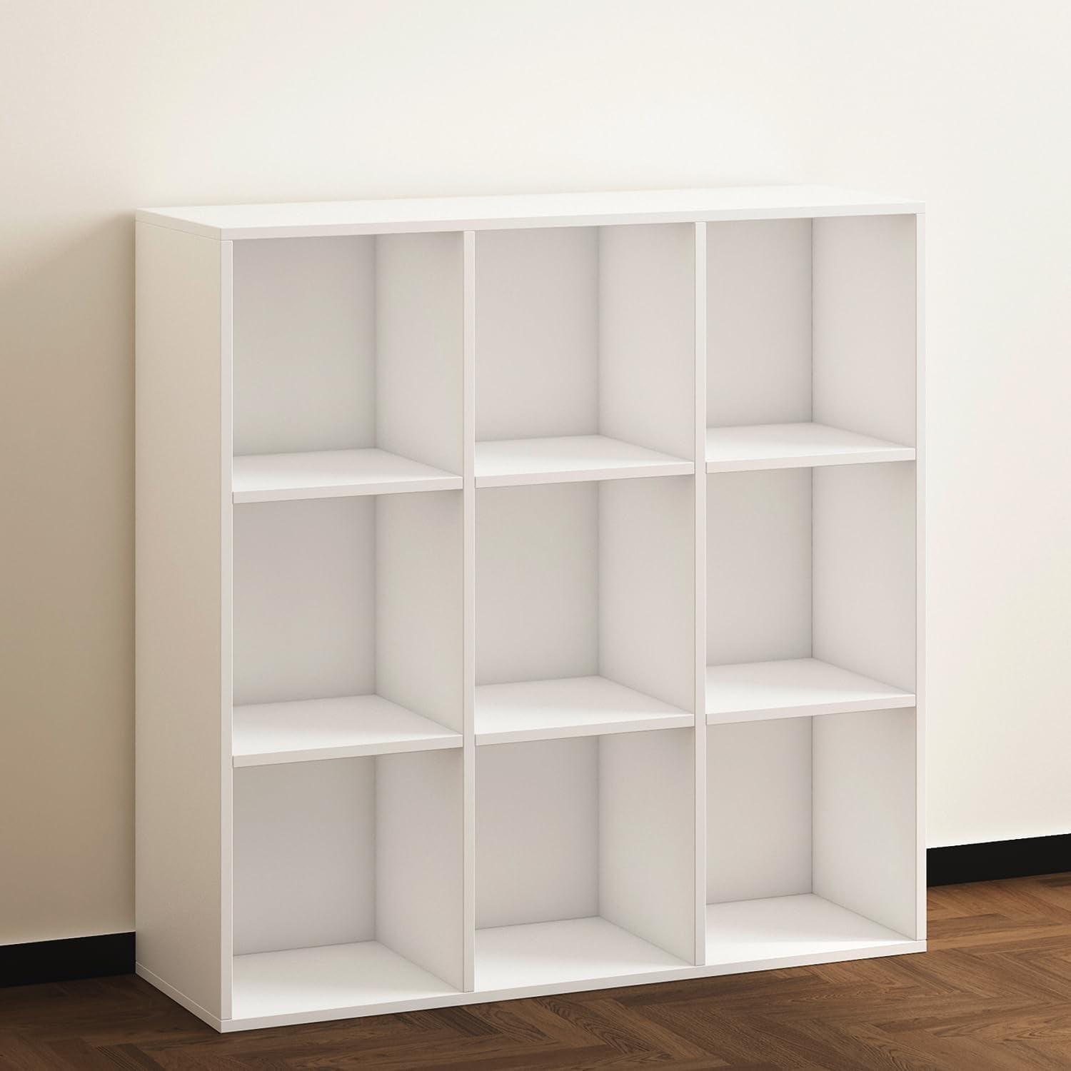 AWFHHTWooden 9 Cube Storage Organizer with Closed Back Panel,White Cube Shelf Heavy Duty Cubby ...