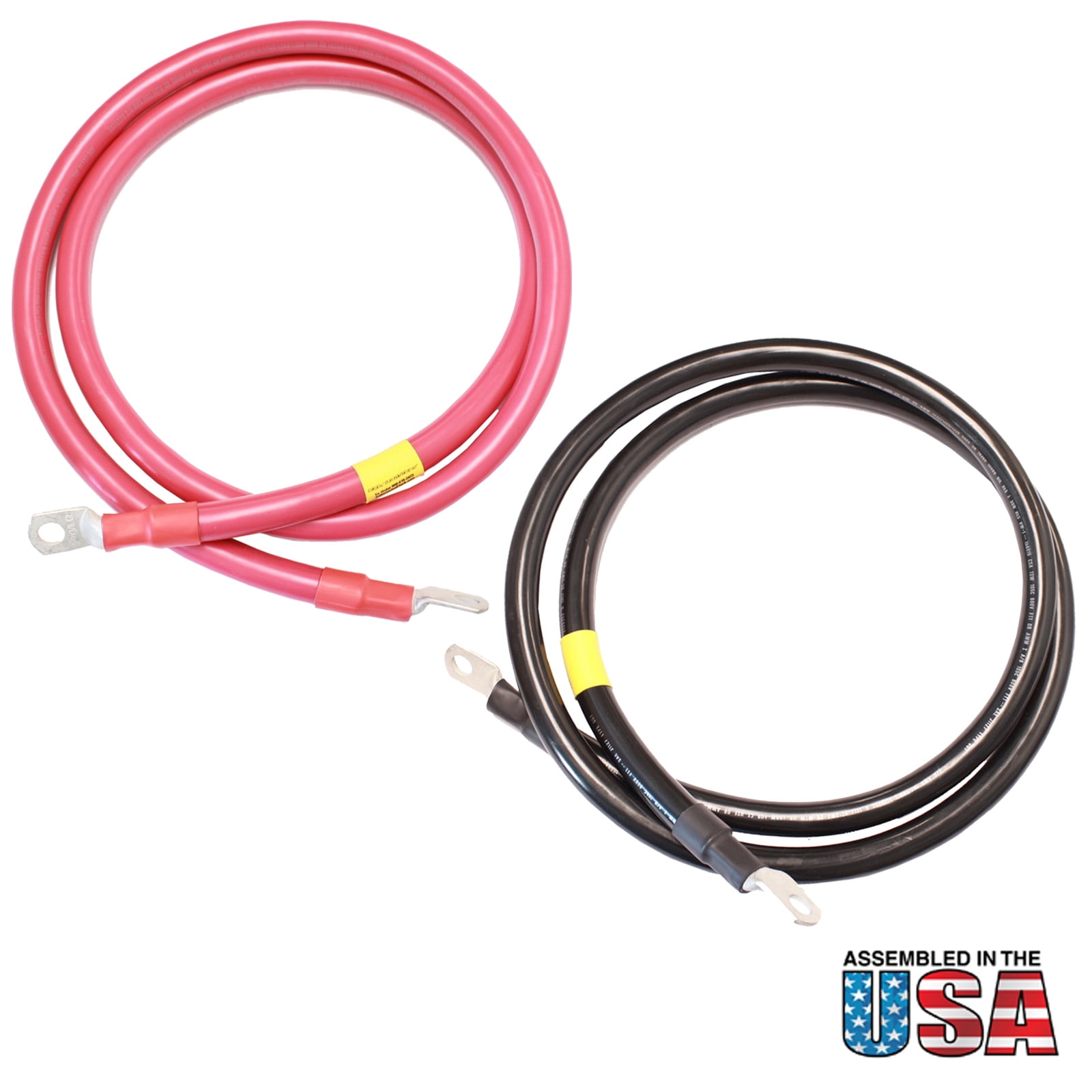 AWG #2/0 Pair of Battery Interconnect Cables 5 Ft 3/8" Lugs ASSEMBLED ...