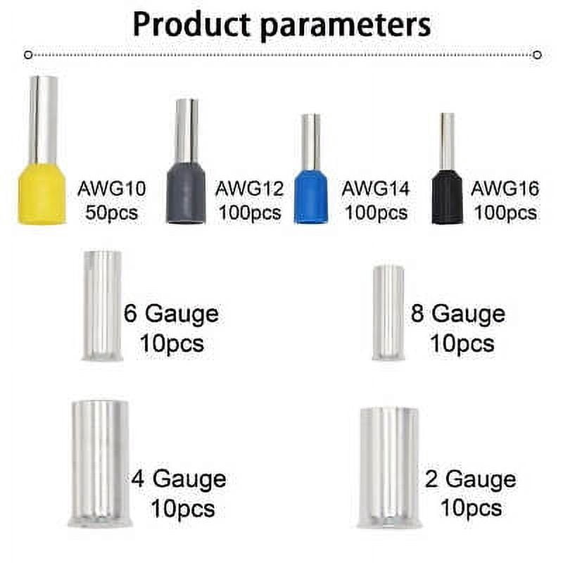 AWG (2 4 6 8 10 12 14 16) Wire Ferrules Crimp Terminal Connector Sleeve ...