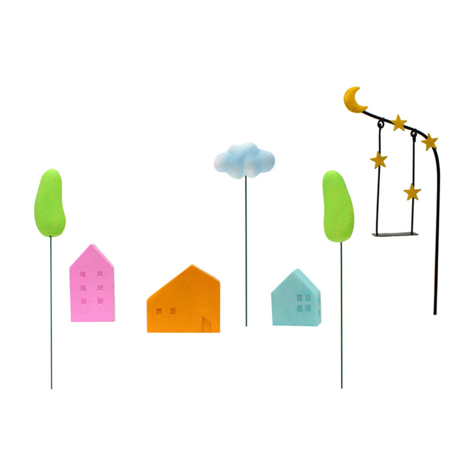 AWJUWHBJGarden Miniature Mini House Resin Figurines Flower Stakes Set ...