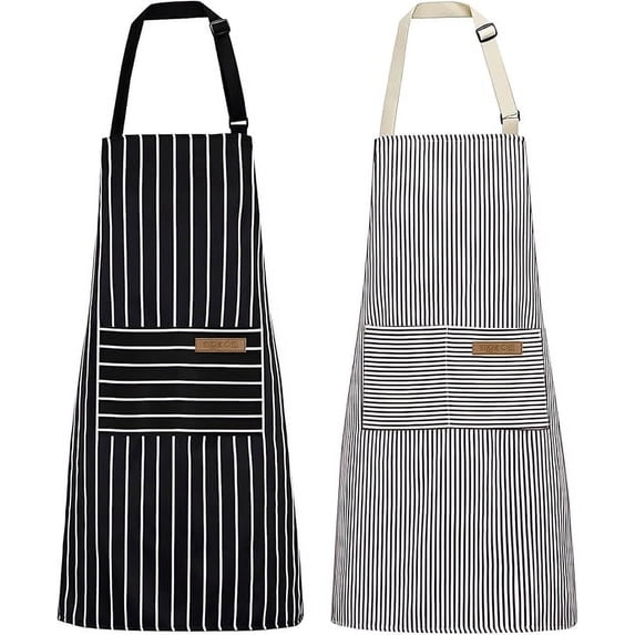 AWLYLNLL 2 Pieces Adjustable Cotton Polyester Aprons, Black Gray ...