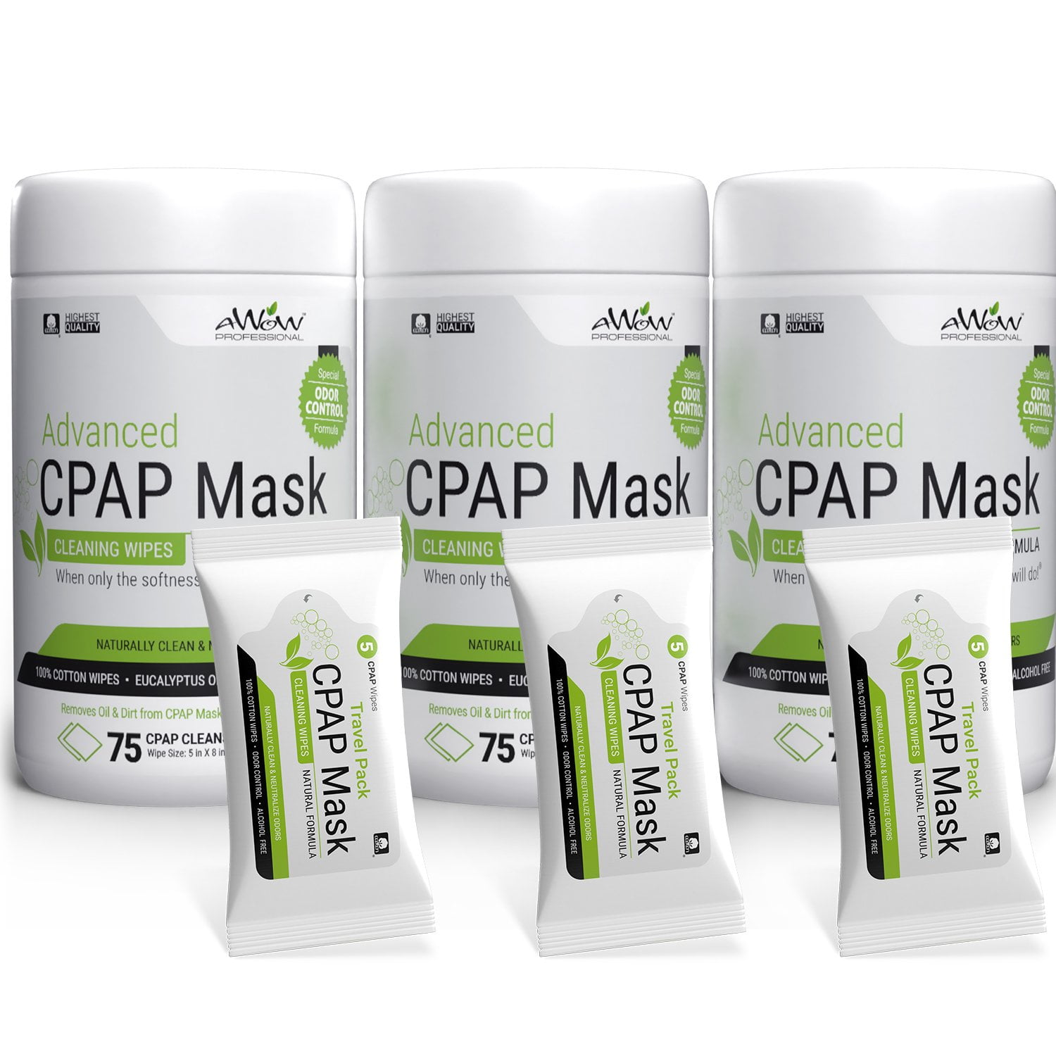 AWOW Professional CPAP Mask Cleaning Wipes Odor Control 75ct (3pk ...