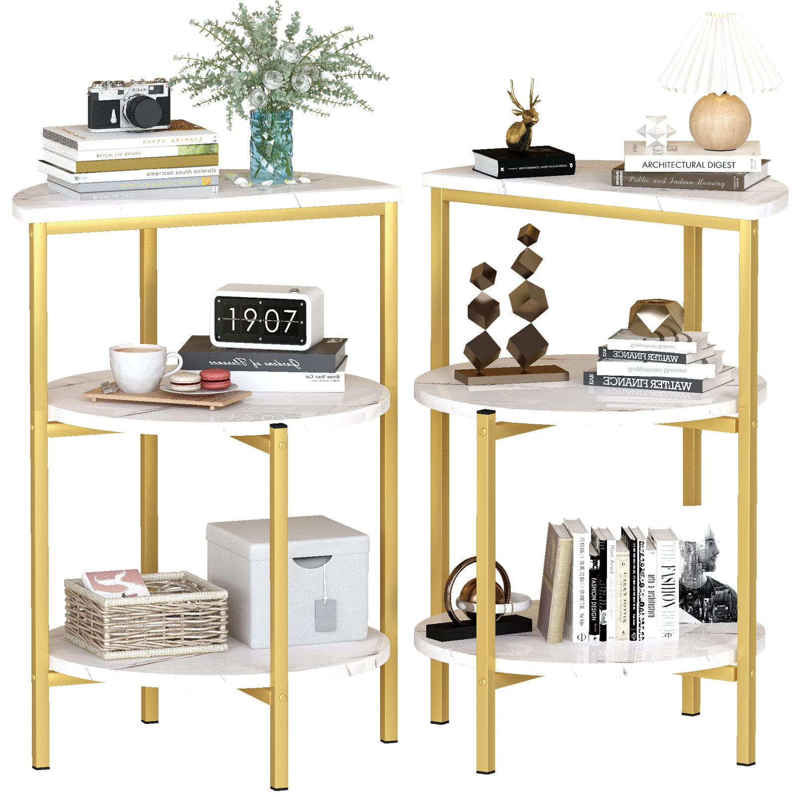 AWQM 17 Inch 3 Tier Marble Side Table with Three Tiers of Storage ...