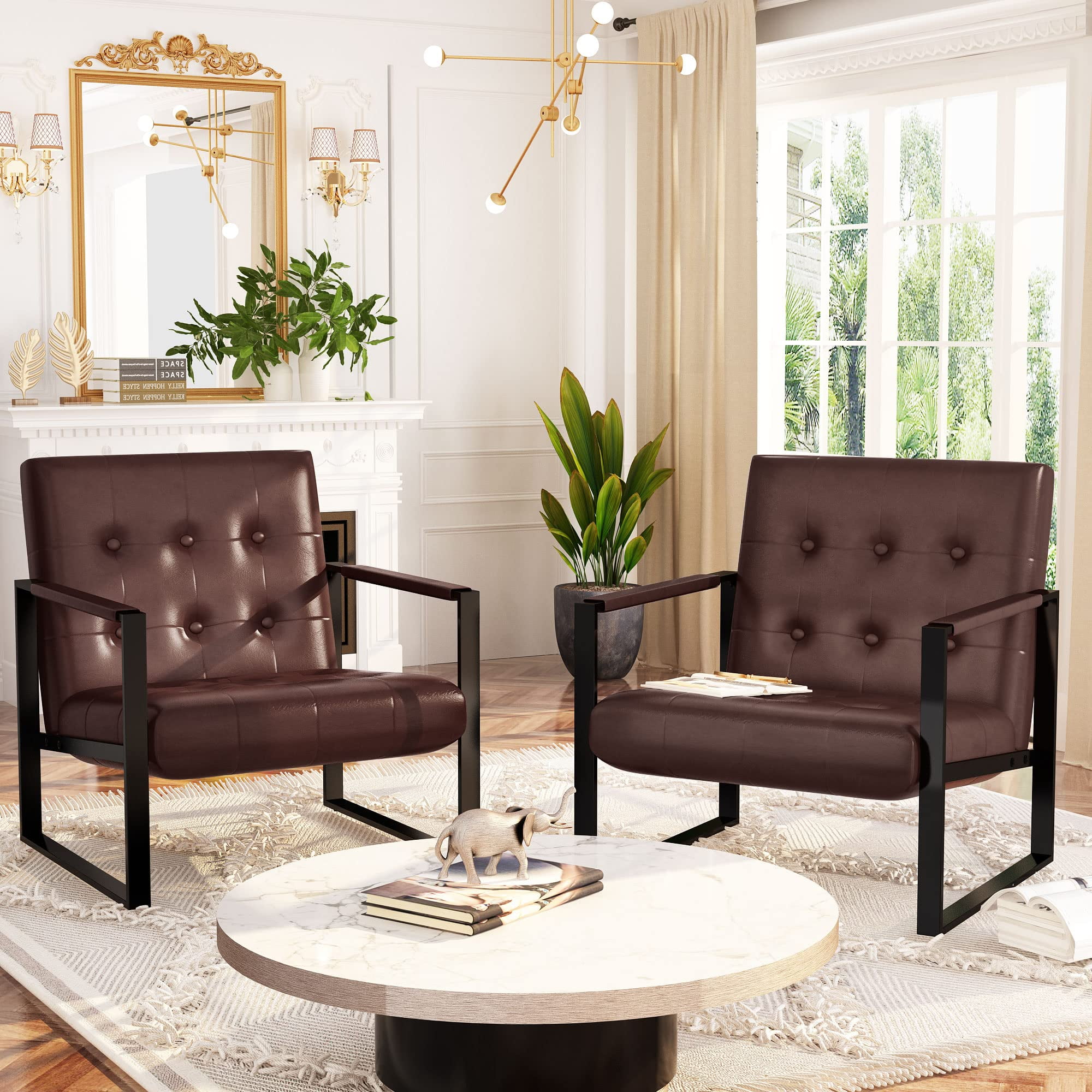AWQM 2-Piece PU Leather Accent Chair, Upholstered Accent Chair, with ...