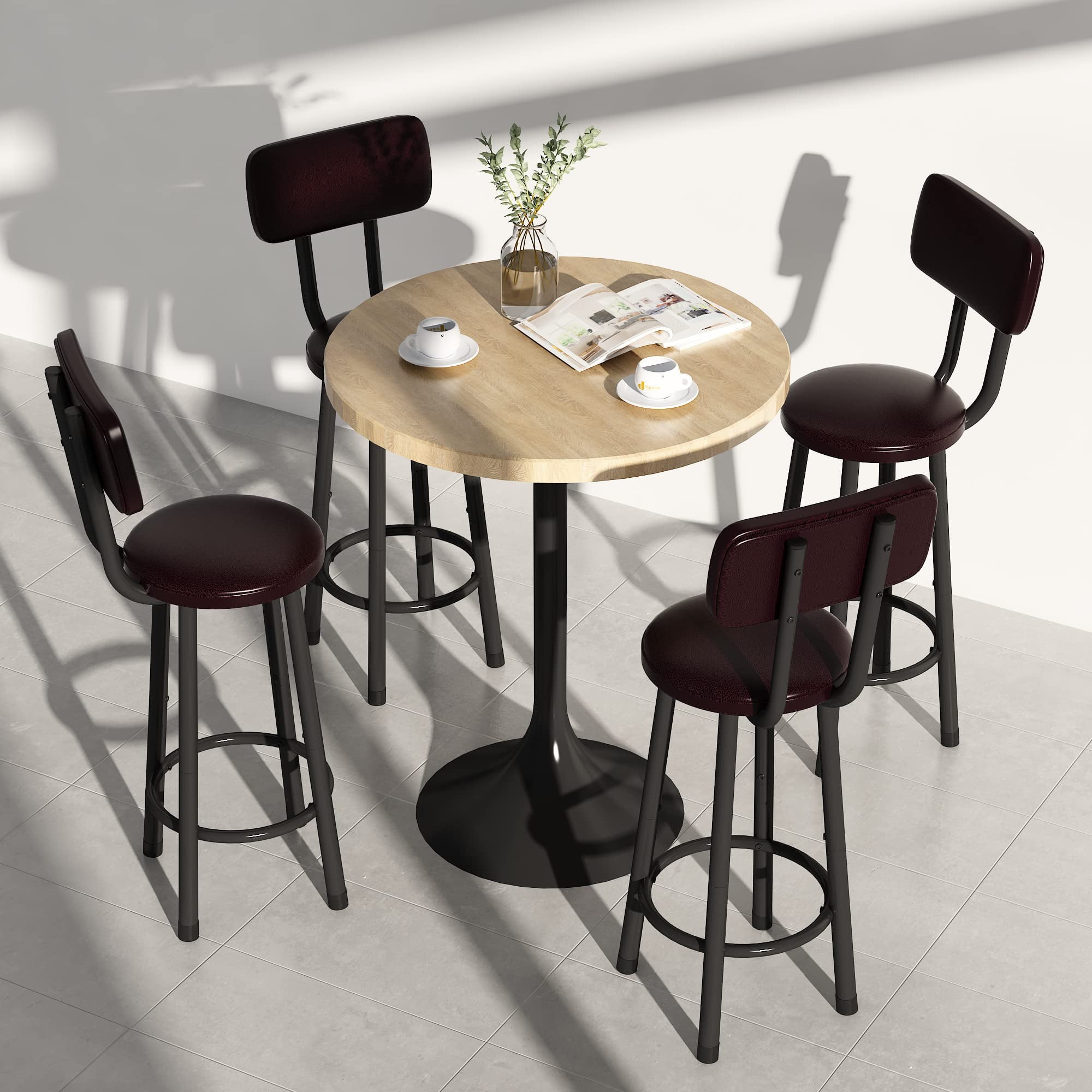 "AWQM Set of 4 Metal Bar Stools, 24"" Height, PU Upholstered, Rustic ...