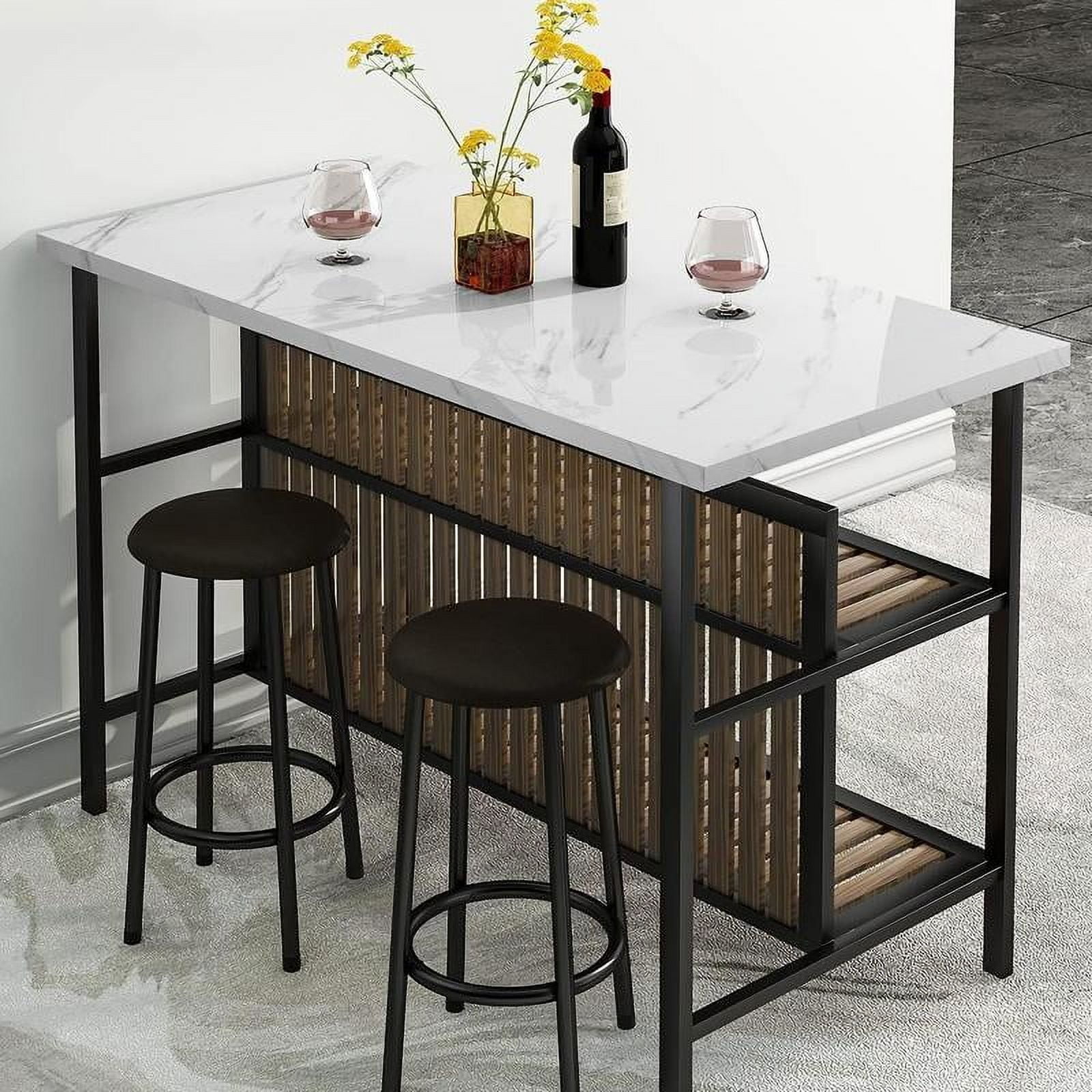 AWQM 3-Piece Kitchen Island Set with Storage, Faux Marble Dining Table ...