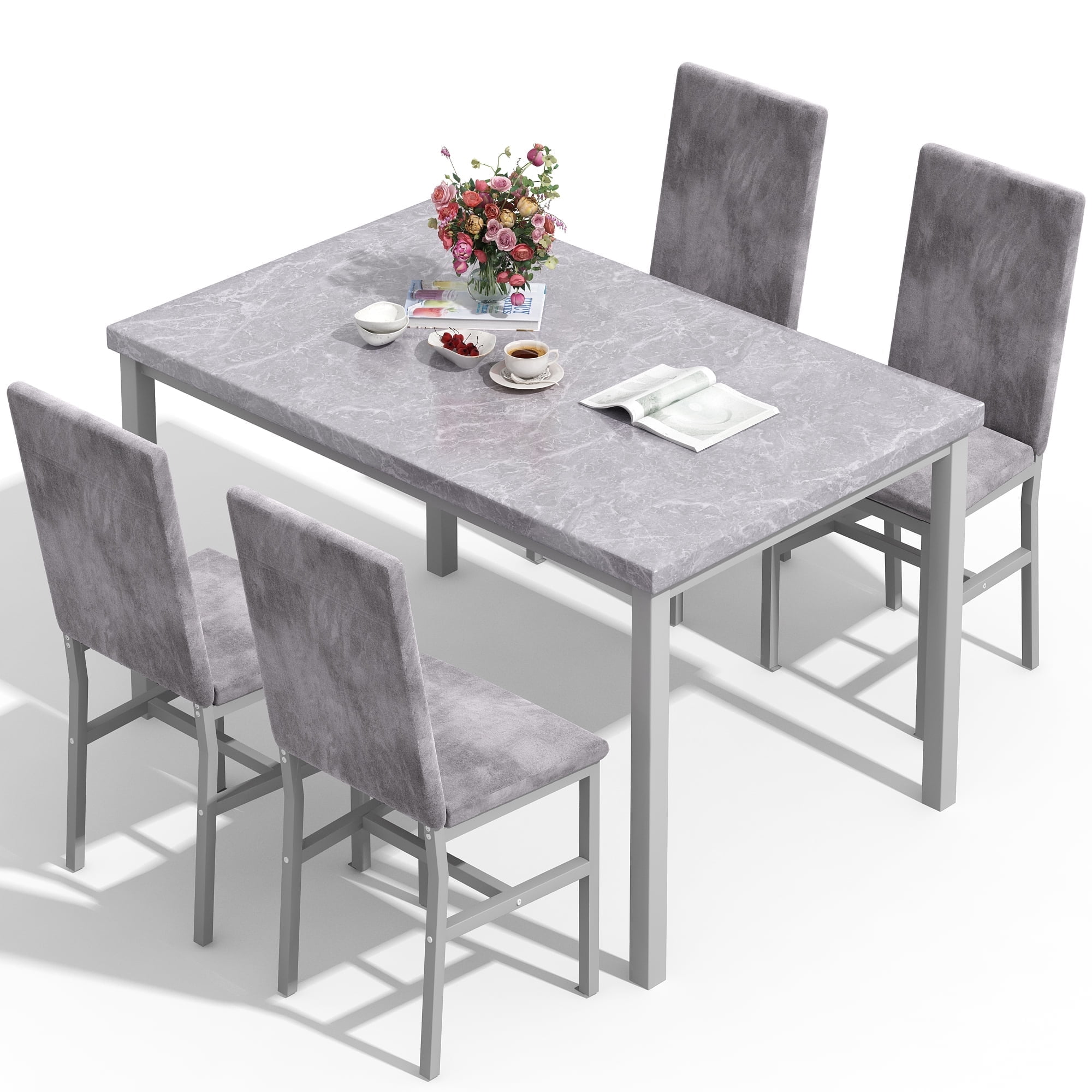 AWQM 4-Person Marble Dining Table and Chairs Set for Kitchen, Dining ...