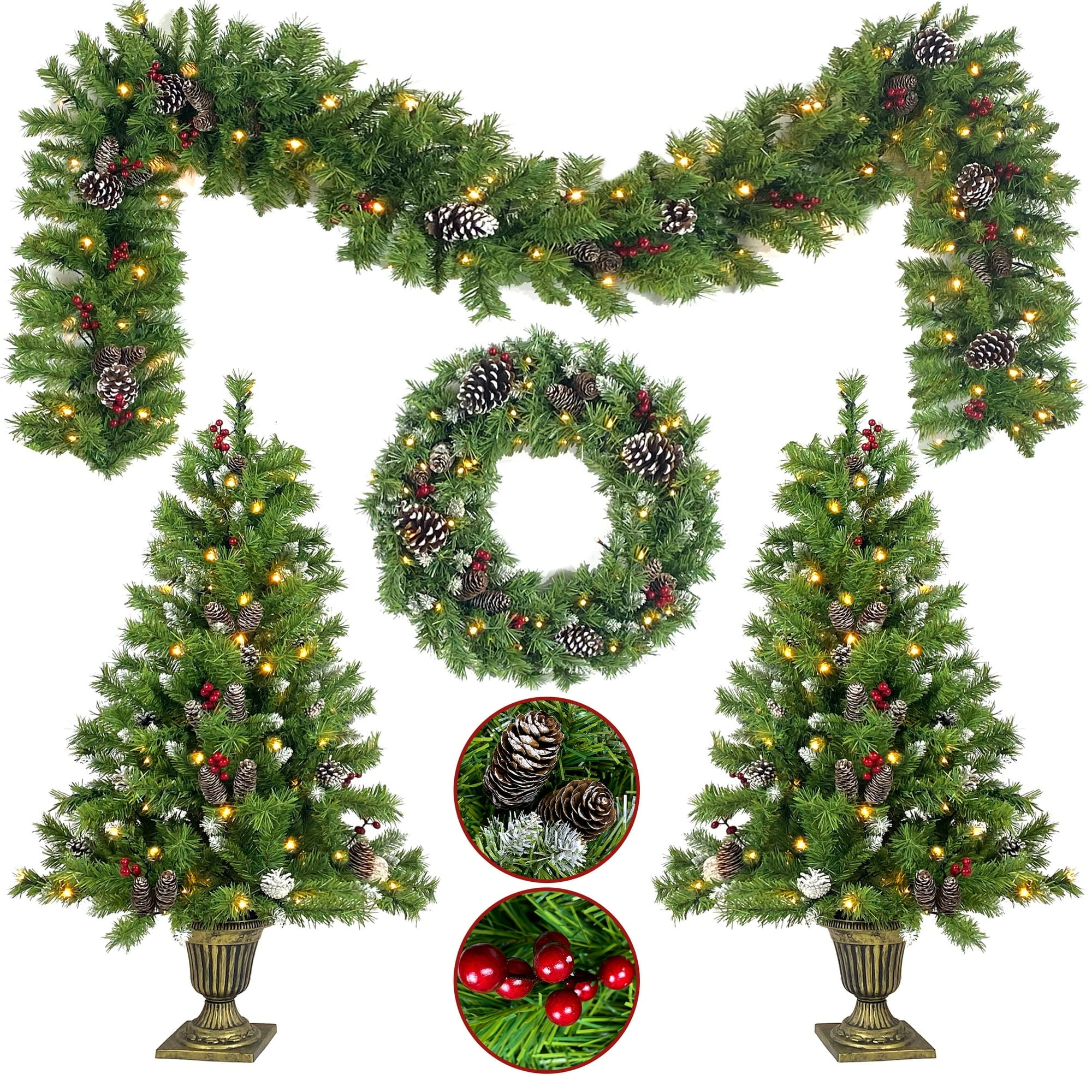 AWQM 4-Piece Pre-lit LED Christmas Decor Set, 4FT Artificial Xmas Trees ...