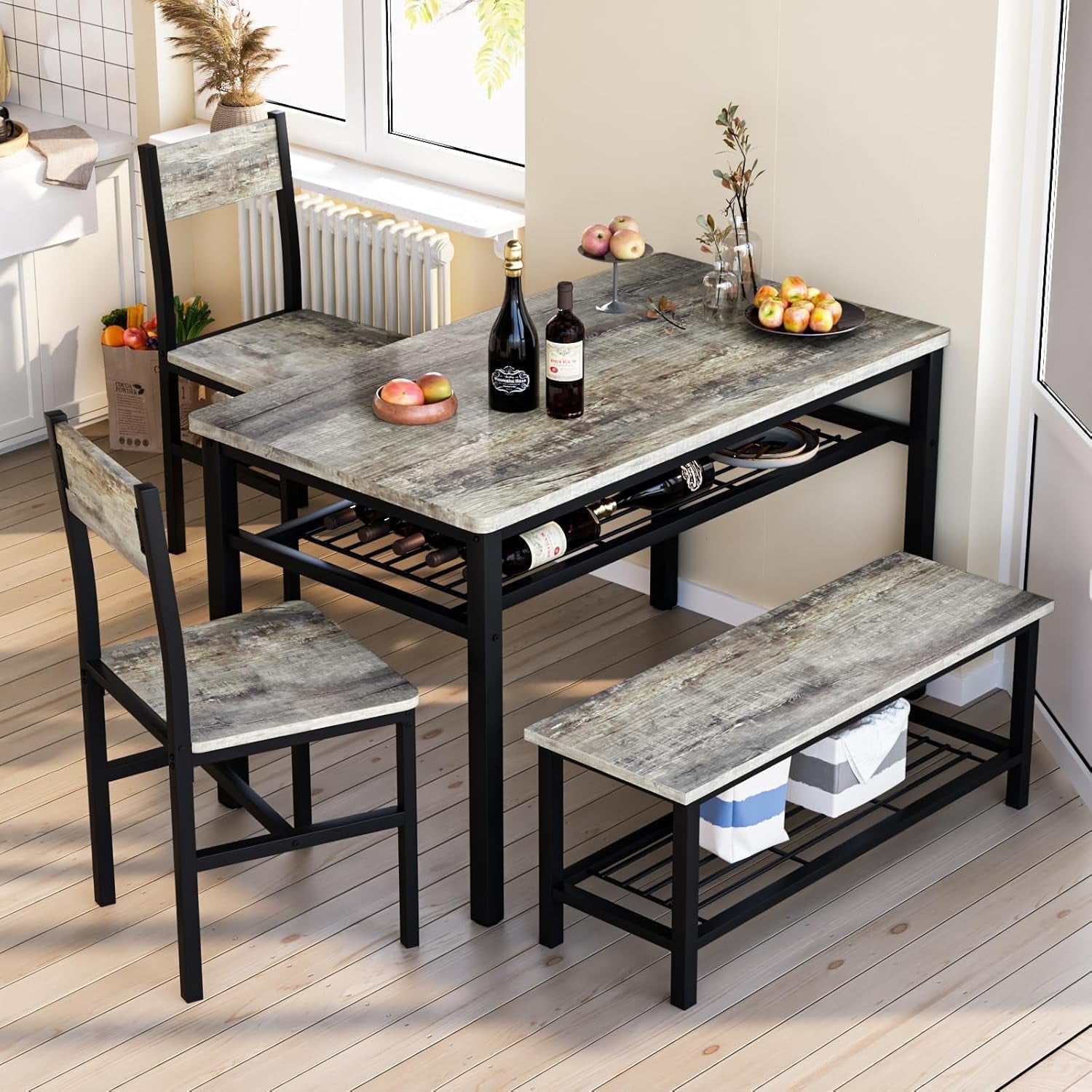AWQM 4 Pieces Kitchen Table Set, Industrial Dining Table with 2 Chairs ...