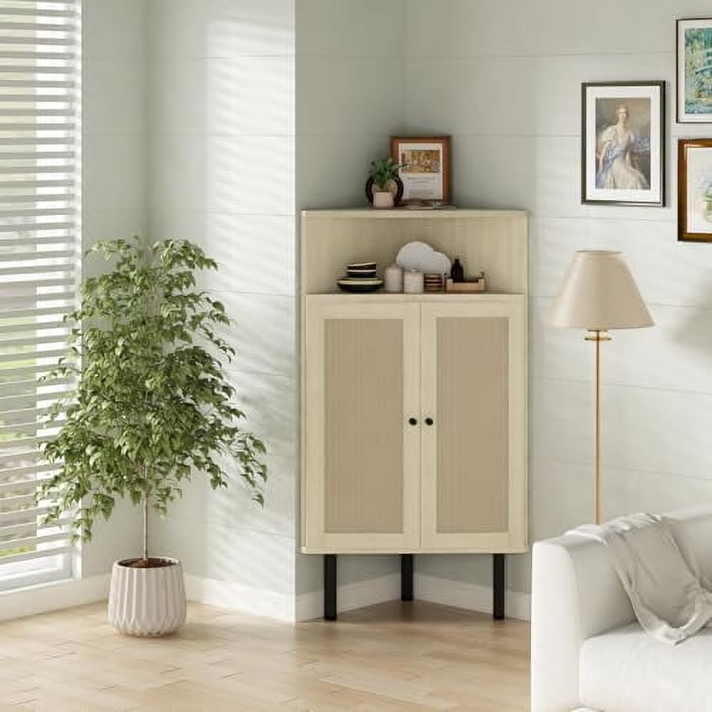 AWQM 4-Tier Corner Cabinet with Doors & Shelves, Rattan Freestanding ...