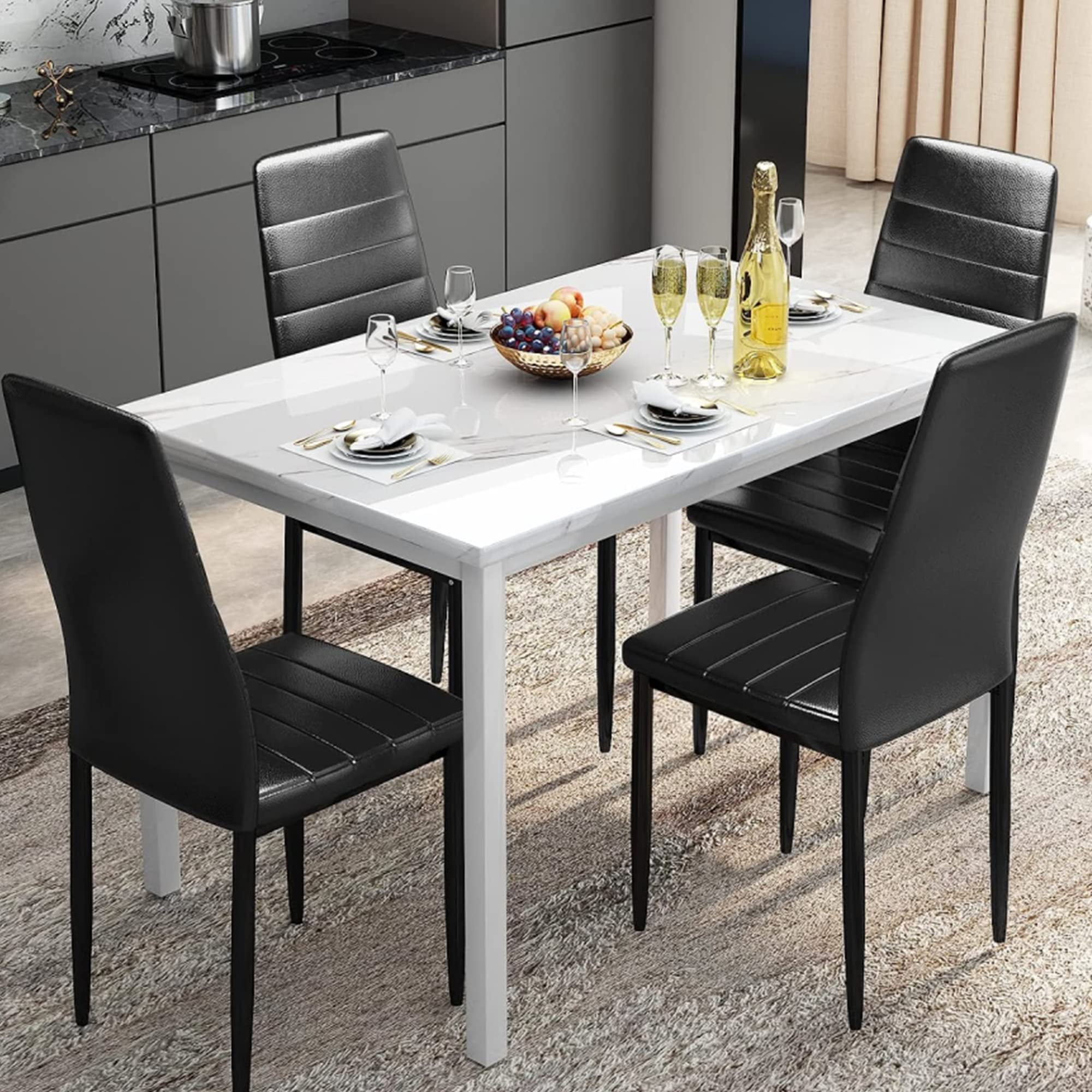 AWQM 5 Peice Dining Table Set, Faux Marble Dining Room Table and Chairs ...