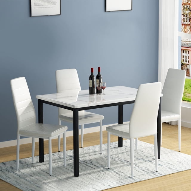 AWQM 5 Peice Dining Table Set, Faux Marble Dining Room Table and Chairs ...