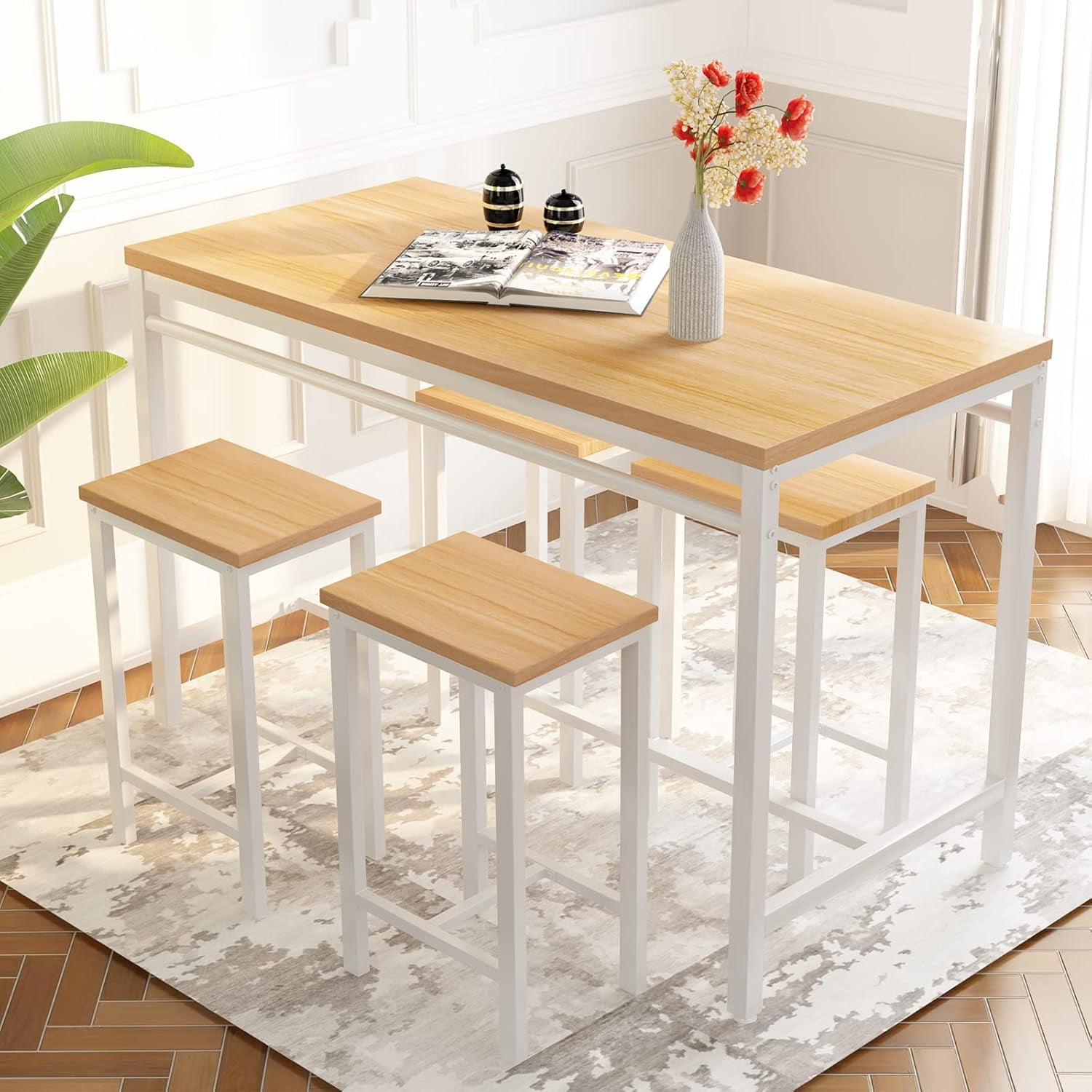 AWQM 5 Piece Bar Table Set, Modern Counter Height Dining Table and ...