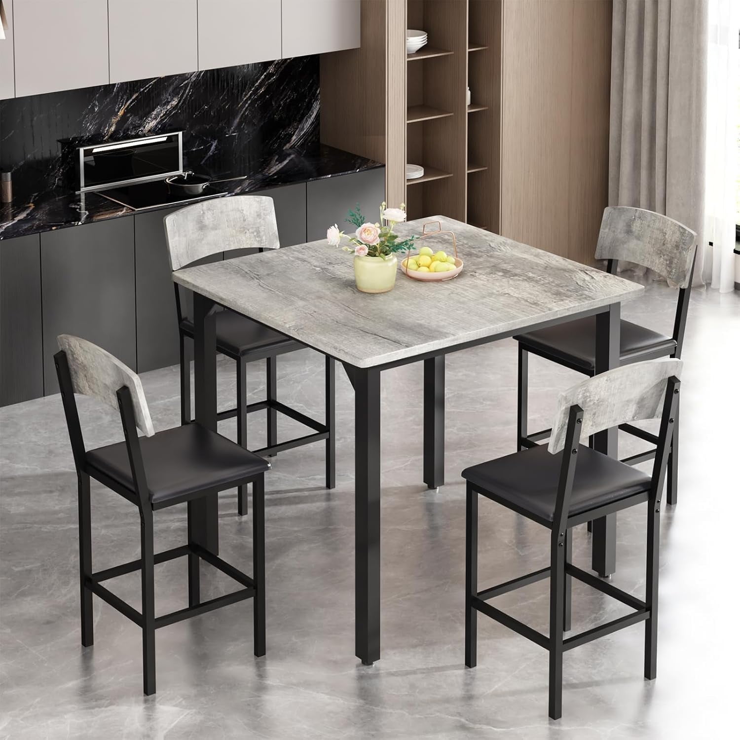 AWQM 5 Piece Dining Table Set, Dining Table Set for 4, Marble Table and ...