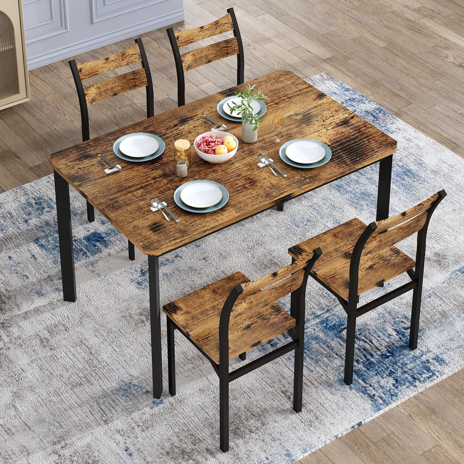 AWQM 5 Piece Dining Table and Chair Set, Modern Kitchen Table Set for 4 ...