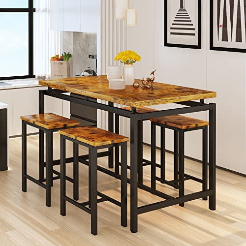 AWQM Bar Table and Chairs Set Industrial Counter Height Pub Table with 4 Chairs Bar Table Set 5 ...