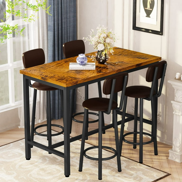 Awqm Dining Table 5 Piece Industrial MDF Metal Dining Table Set Rustic Brown