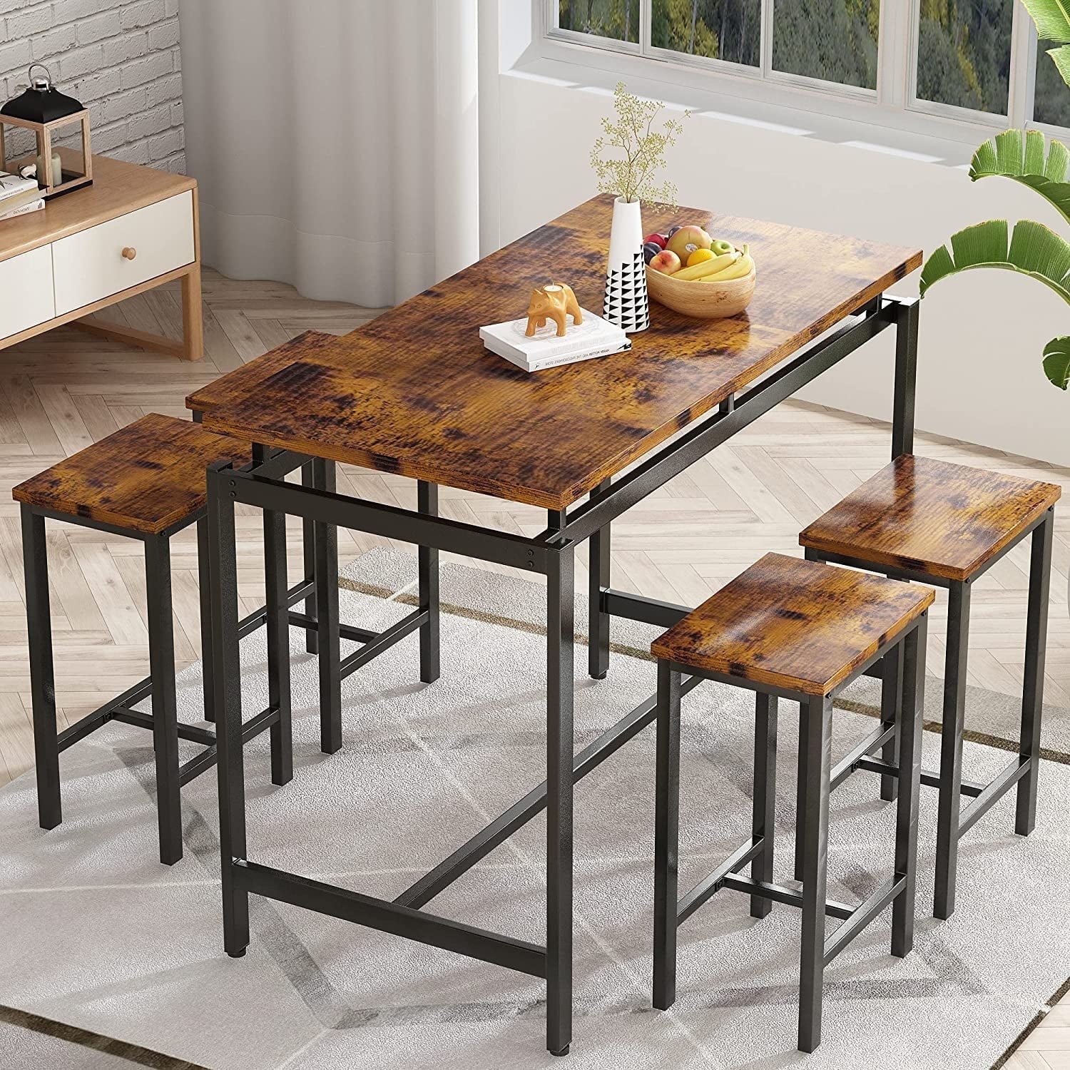 AWQM 5 Pcs Dining Table Set with 4 Stools, Counter Height Kitchen Table ...