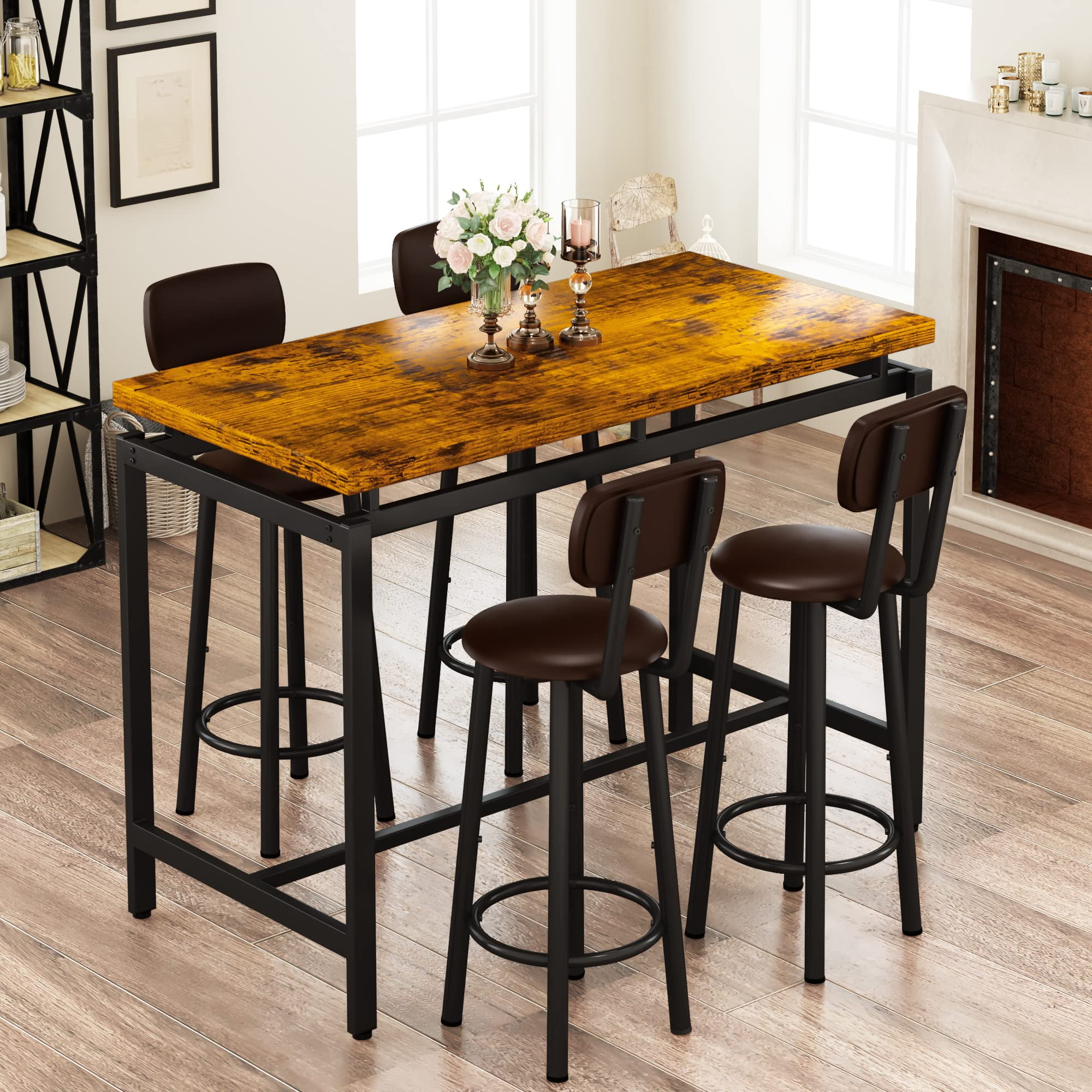 AWQM Industrial Counter Height Pub Table Set, 5 Pieces Kitchen Dining ...