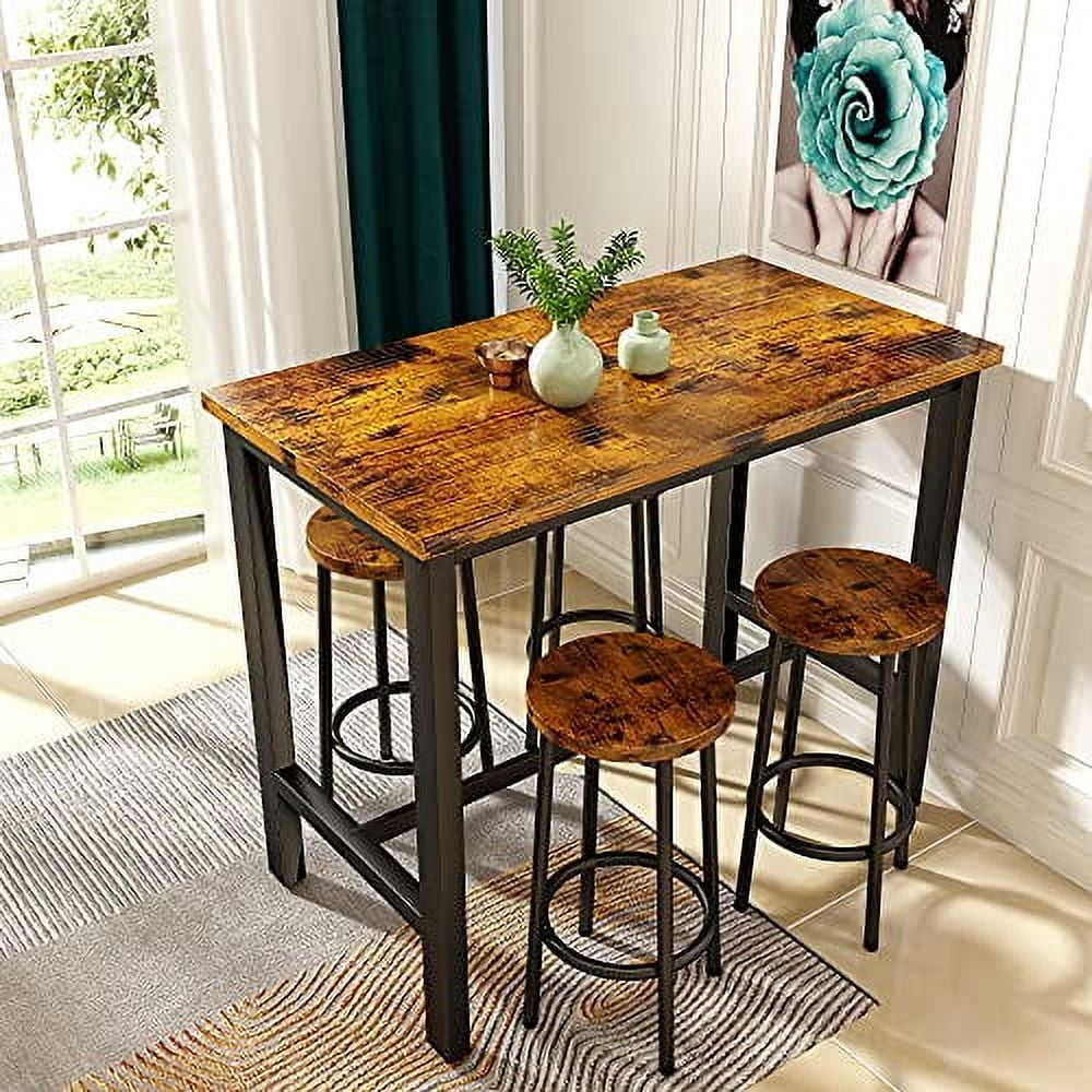 AWQM Dining Table Set for 4 Bar Table with Stools Industrial Counter ...