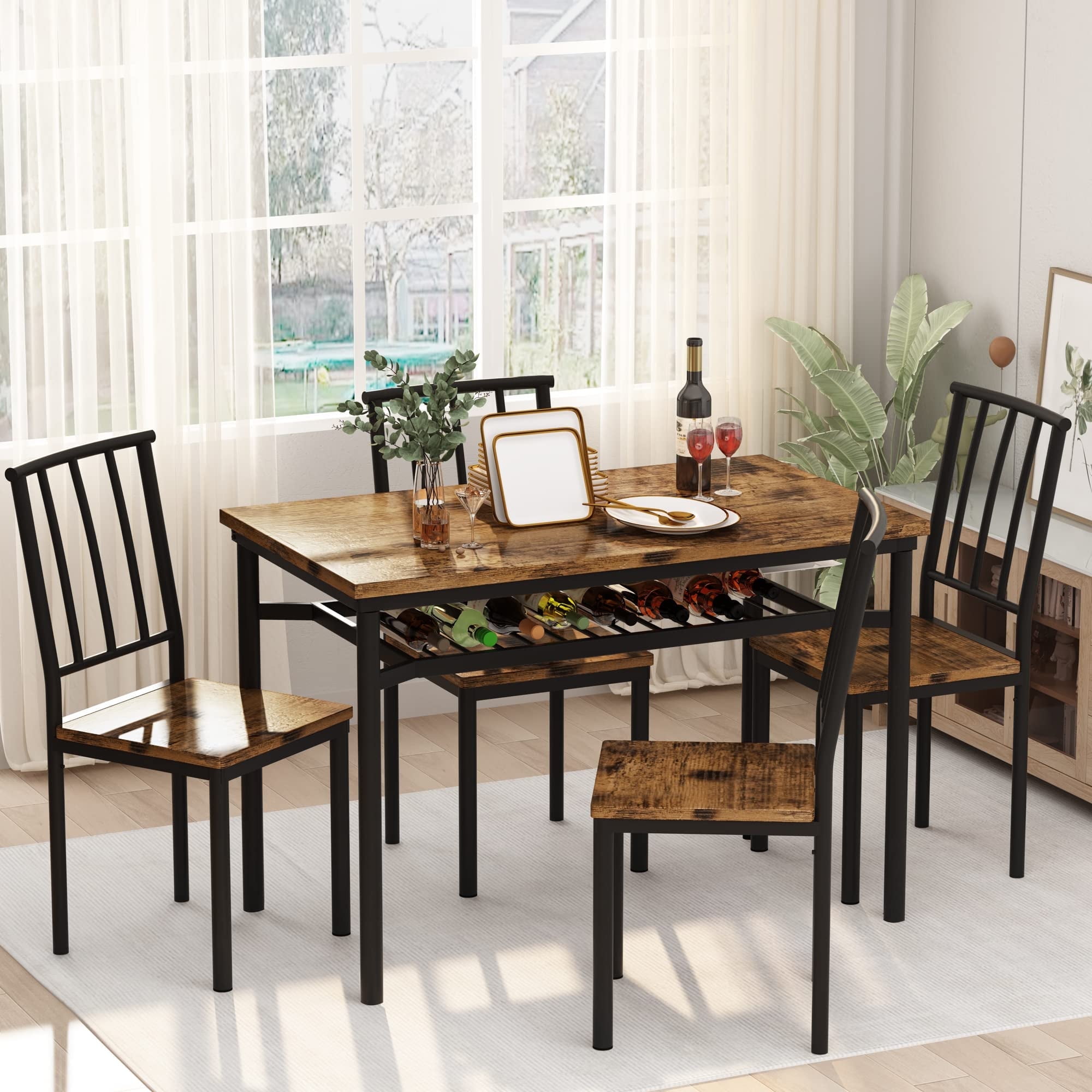 AWQM Compact Dining Table Set for 4 with Wine Rack, Small Spaces ...
