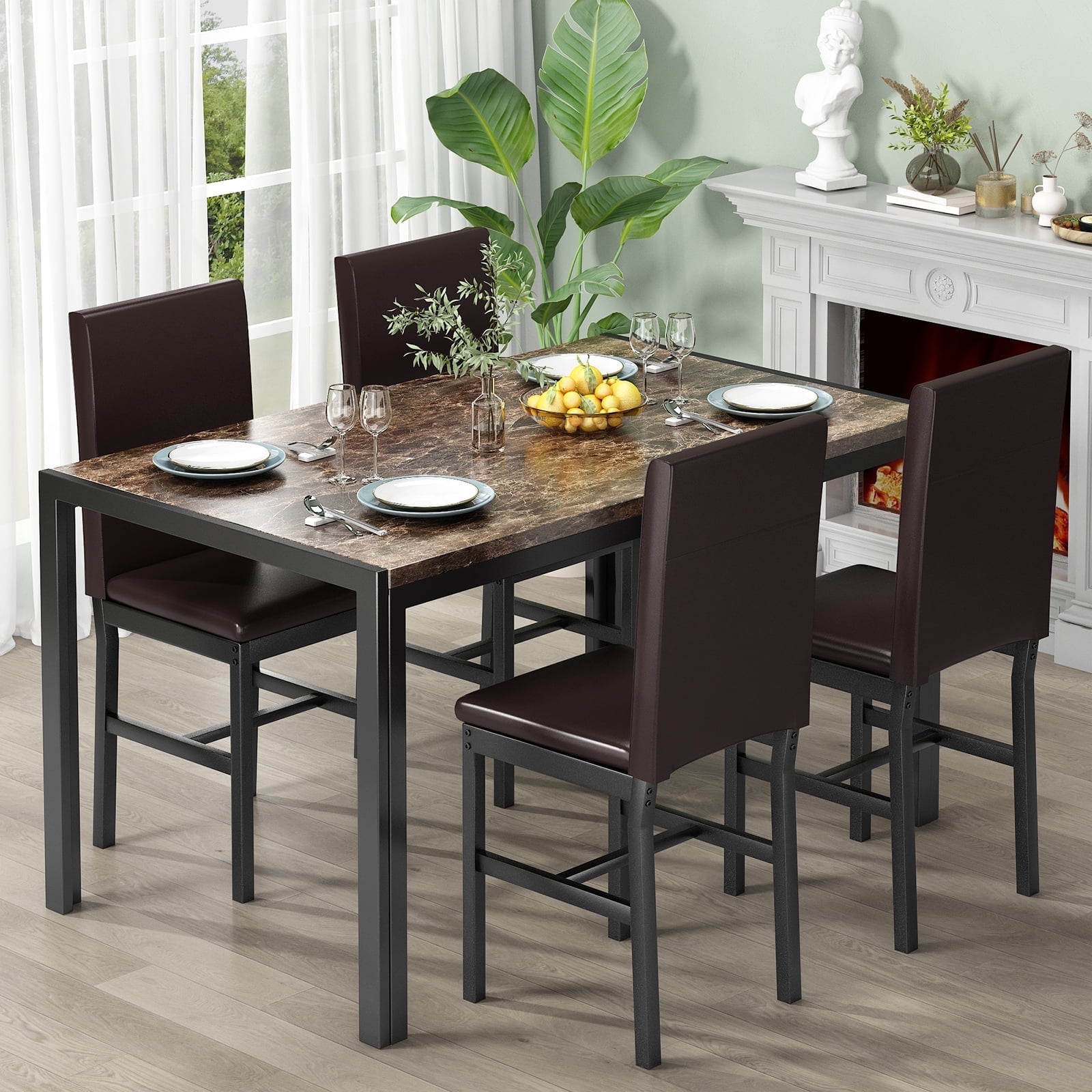 AWQM Dining table set for 4, marble kitchen table and chairs set with 4 ...
