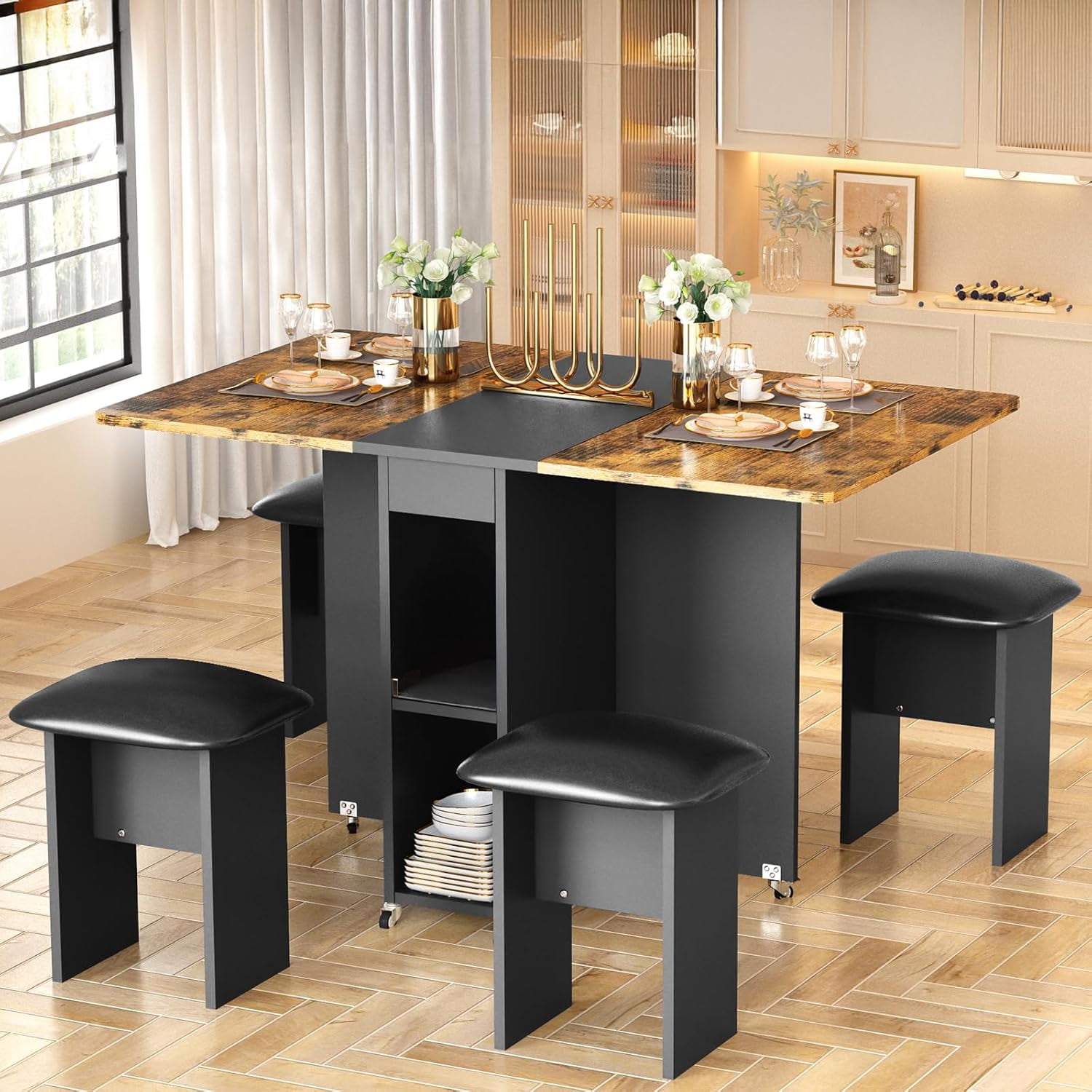 AWQM Foldable Dining Table Set for 4,Folding Dining Table with 4 ...