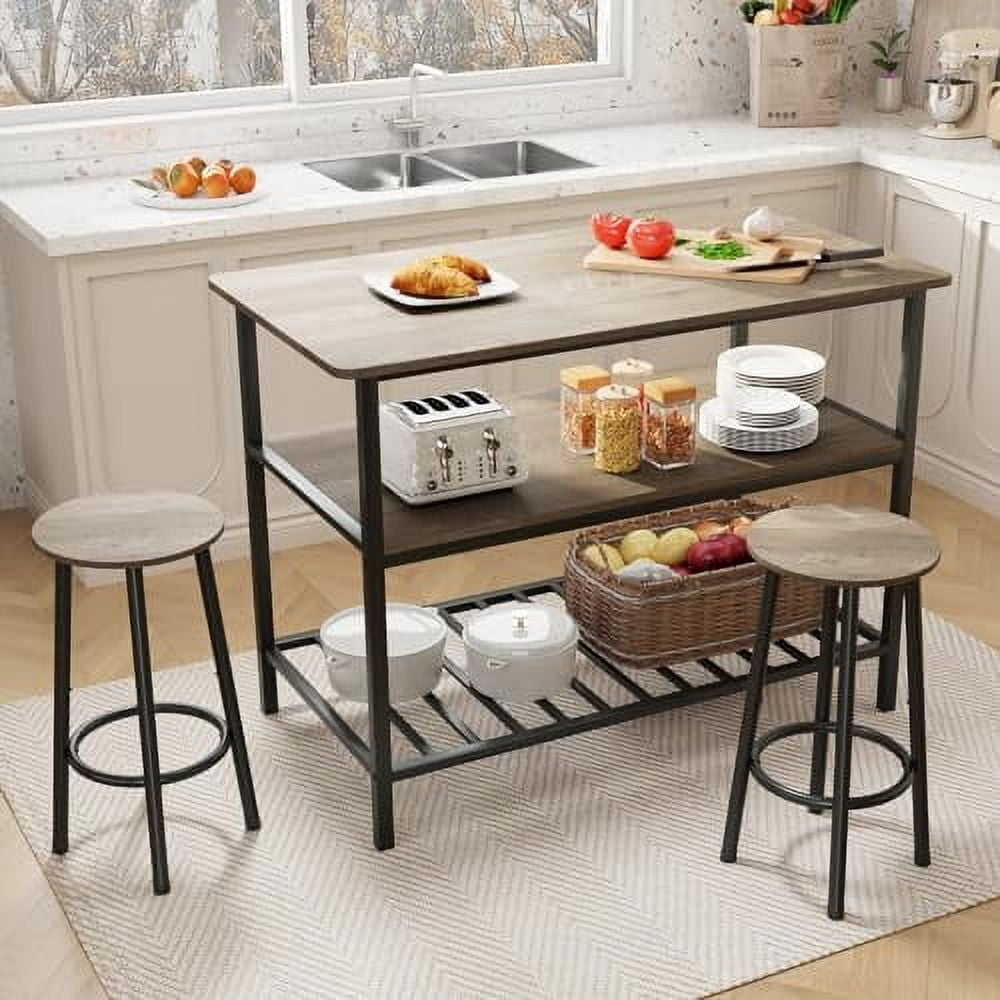 AWQM Island Table with Seating and Storage, Stationary Kitchen Storage ...