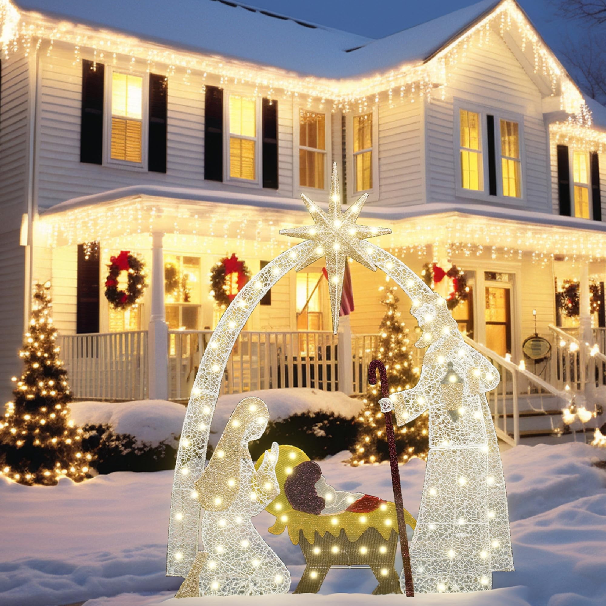 AWQM Lighted Outdoor Nativity Scene, 3.8ft Outdoor Nativity Set for ...