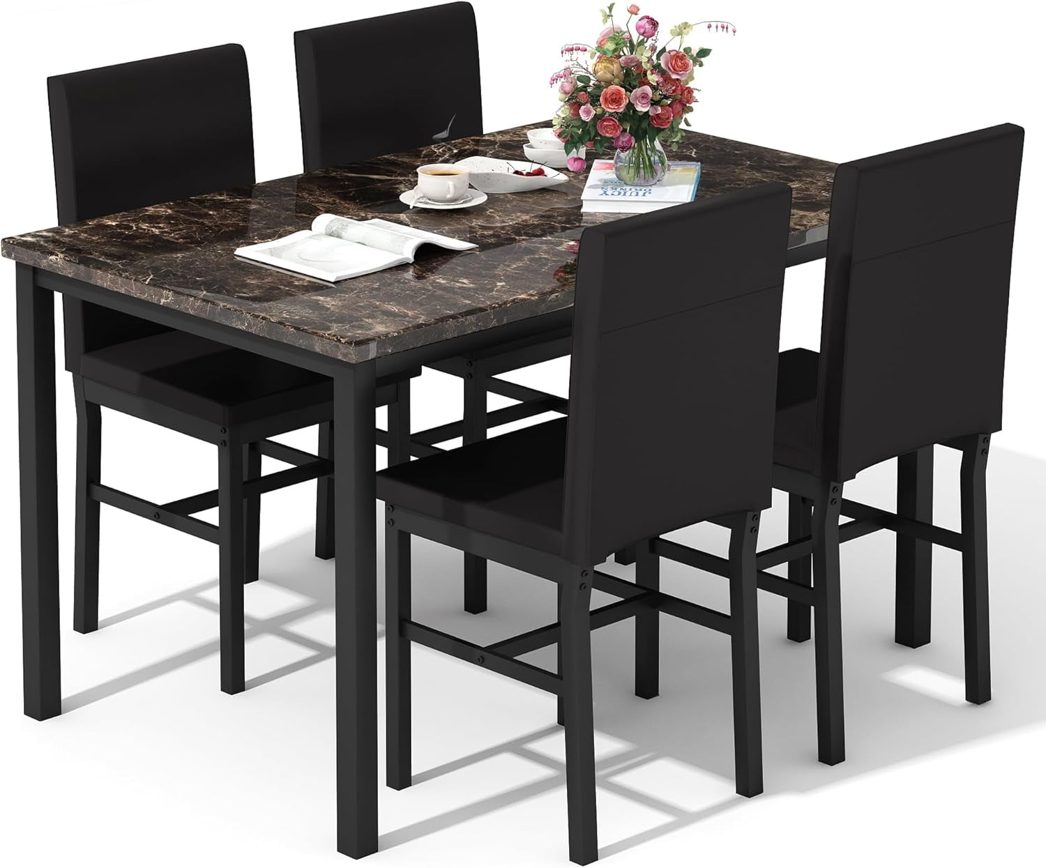 AWQM 5-Piece Dining Table Set for 4, Faux Marble Kitchen & Diner Table ...