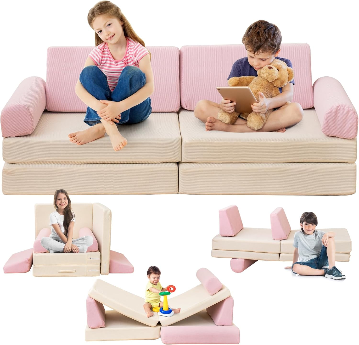 AWQM Modular Kids Play Couch, Nugget Couch Convertible Play Fort Kid ...