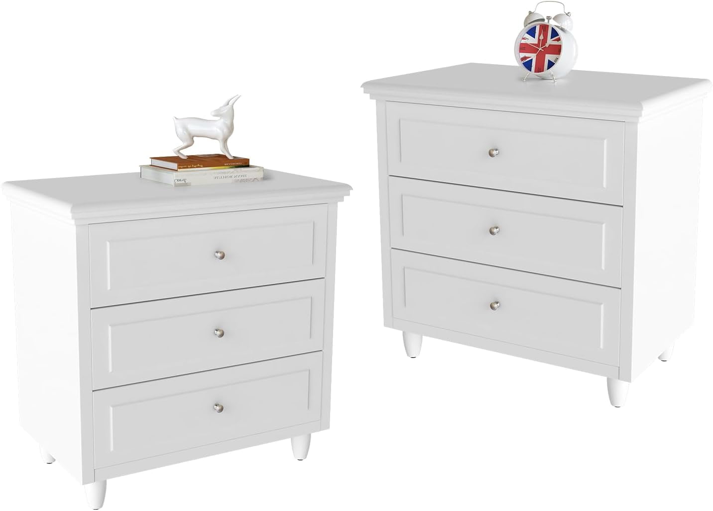 AWQM Nightstand Set of 2,3 Drawers Nightstand with Wood Legs,Modern ...