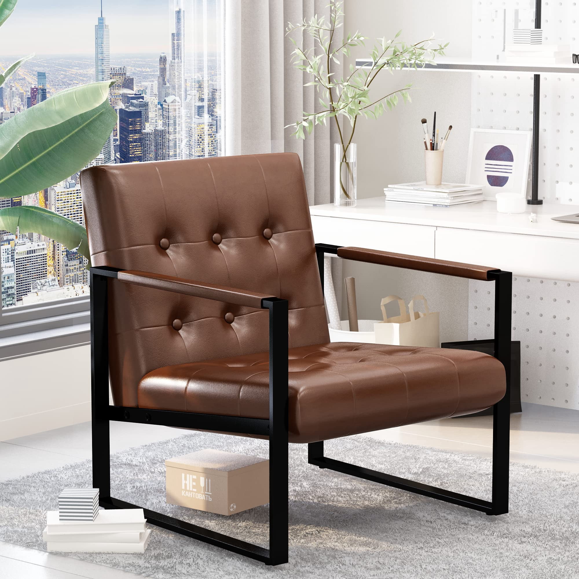 AWQM PU Leather Accent Chair, Upholstered Accent Chair, with Metal ...