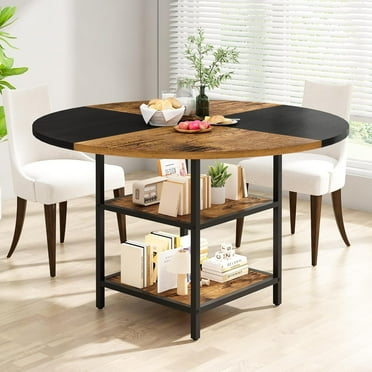 furlinkhm Round Dining Table for 4-6, 47'' Kitchen Table with 2 Tier ...