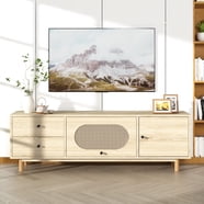 Cozy Castle Rattan TV Stand with Storage for 65/70 Inch TV, 61" in Boho ...