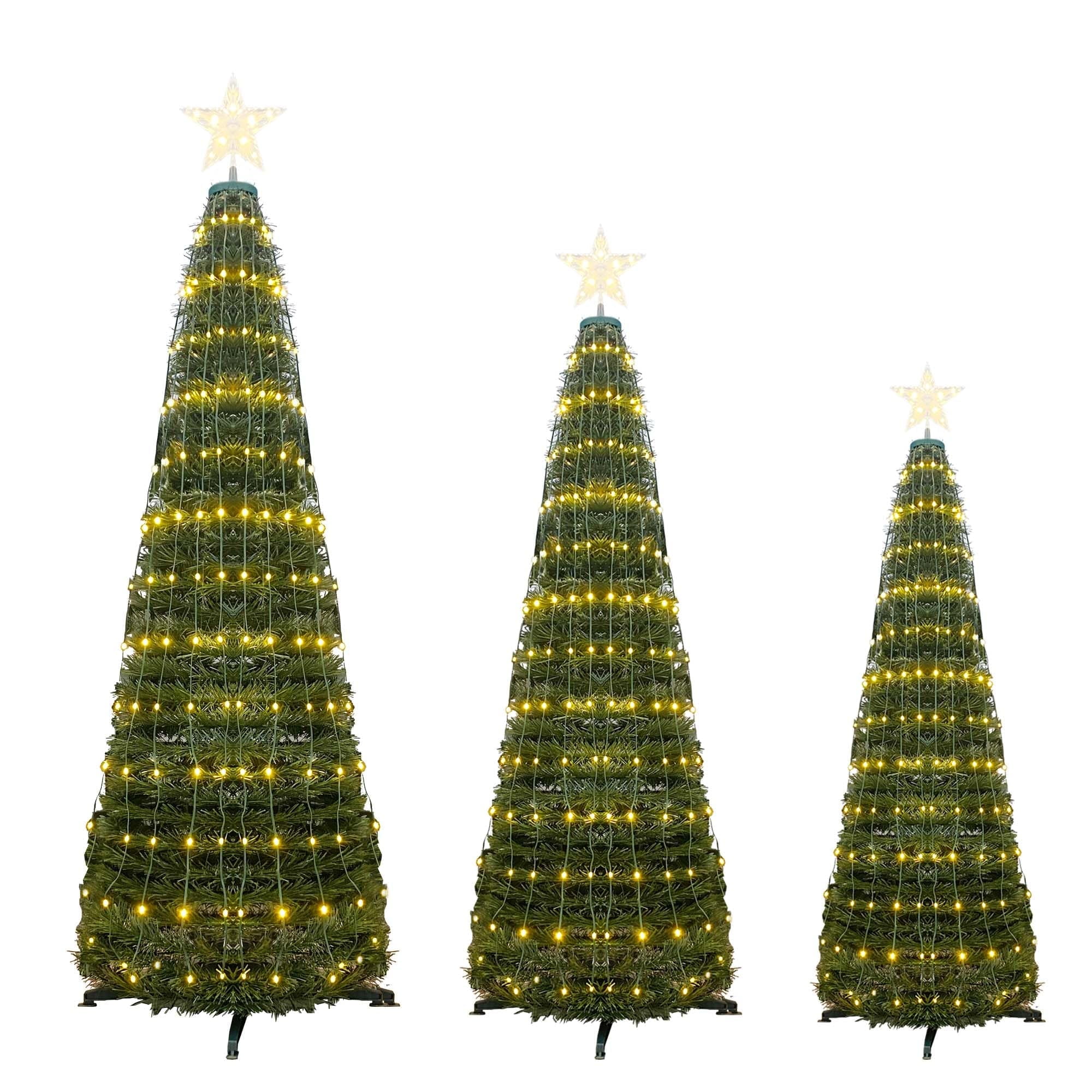 AWQM LED Pop-up Christmas Tree Set, 4Ft 5Ft 6Ft, Pre-Lit, Collapsible, Indoor/Outdoor Holiday ...