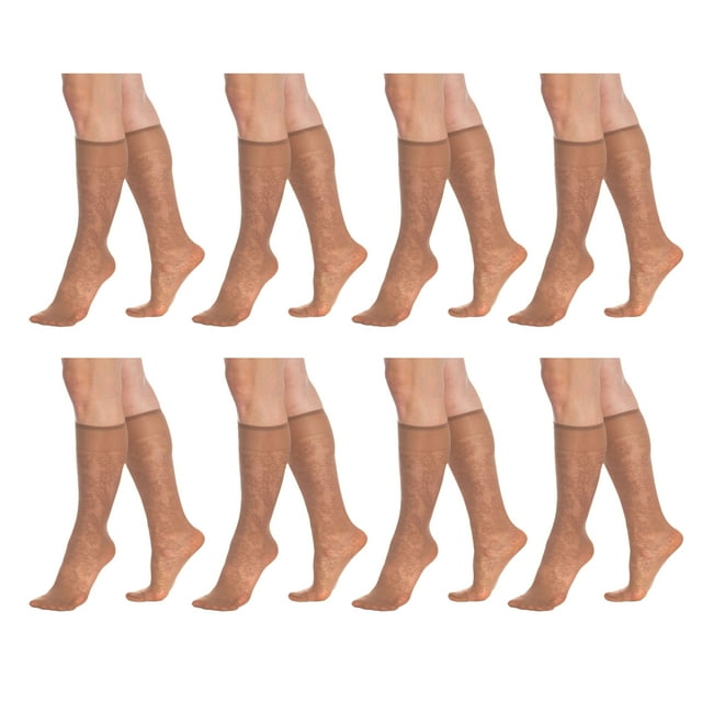 AWS Flower Patterned 6 Pairs Sheer Knee Socks for Women 15 Denier Stay ...