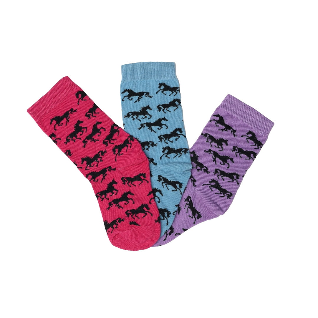 AWST Int'l Youth "Lila" Galloping Horses Crew Socks- 3-Pack - Walmart.com