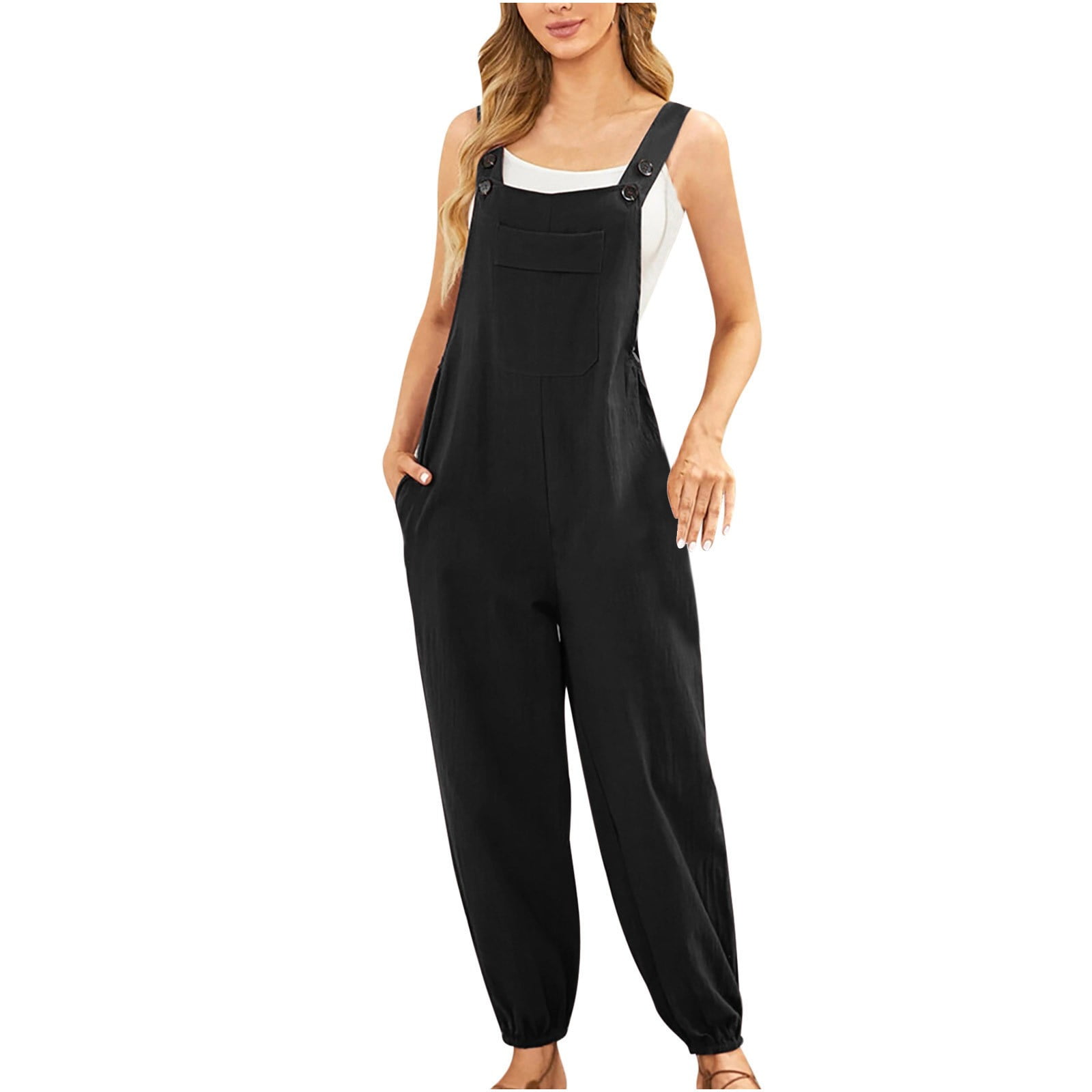 AWXNJUX Womens Wide Leg Jumpsuit Women's Cotton and Linen Pocket Casual ...