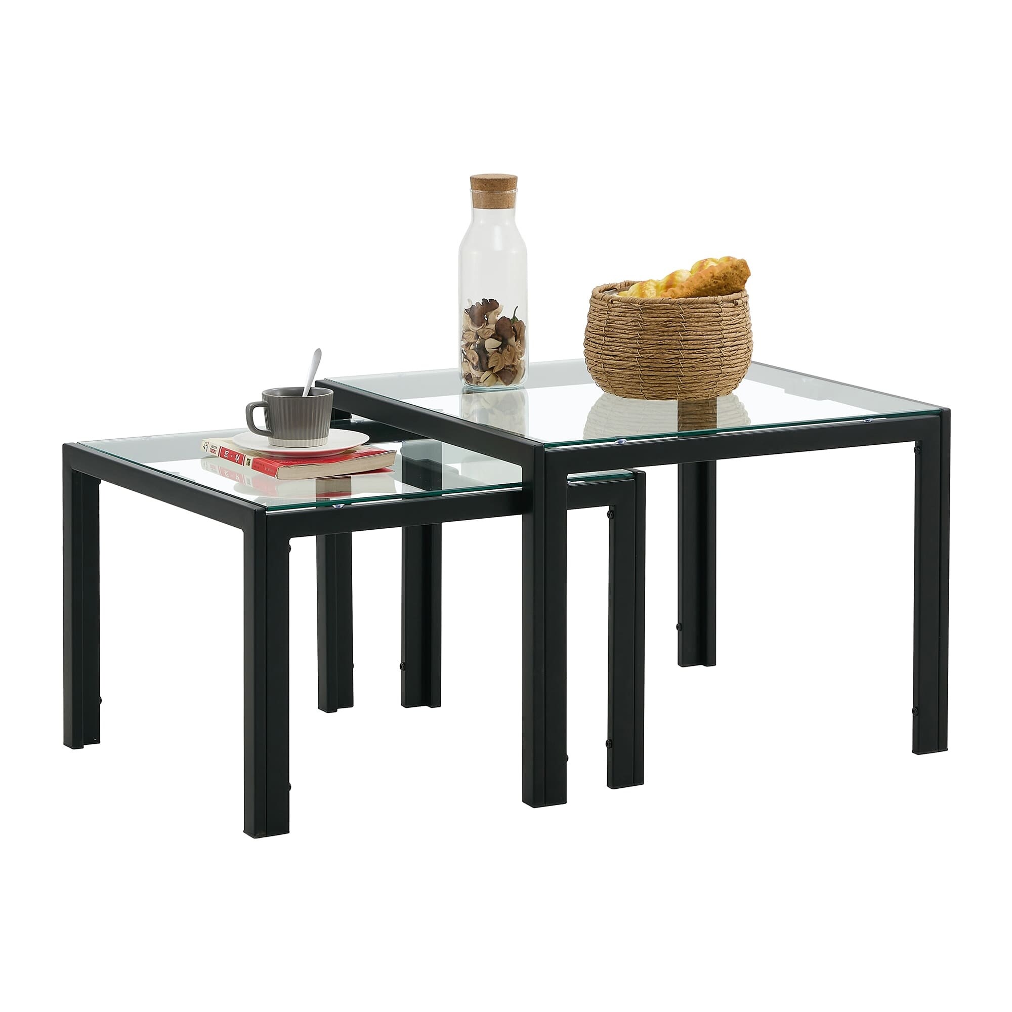 AWZTOO 2 Piece Nesting Coffee Table Square Center Table Modern Stacking ...