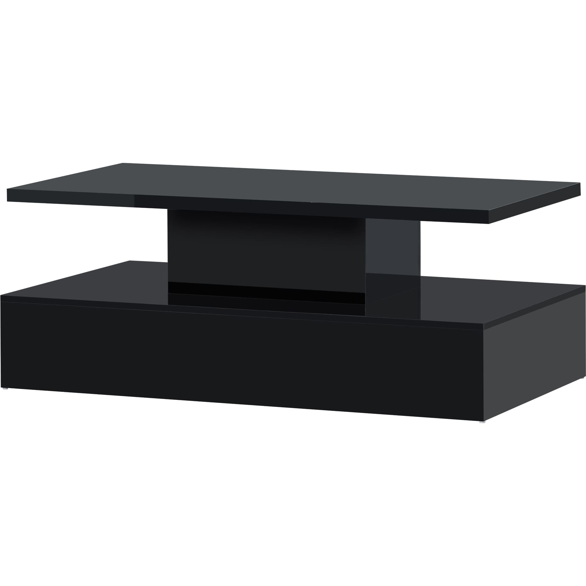 AWZTOO 2-Tiers Glossy Coffee Table Modern Rectangle Center Table with ...