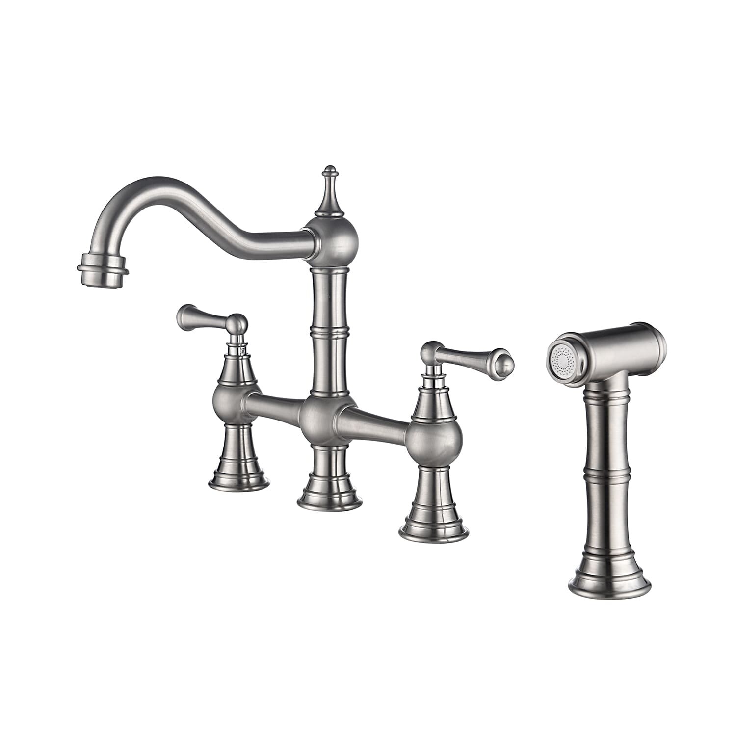 AWZTOO Bridge Kitchen Faucet With Side Sprayer, 4 Hole Kitchen Sink ...