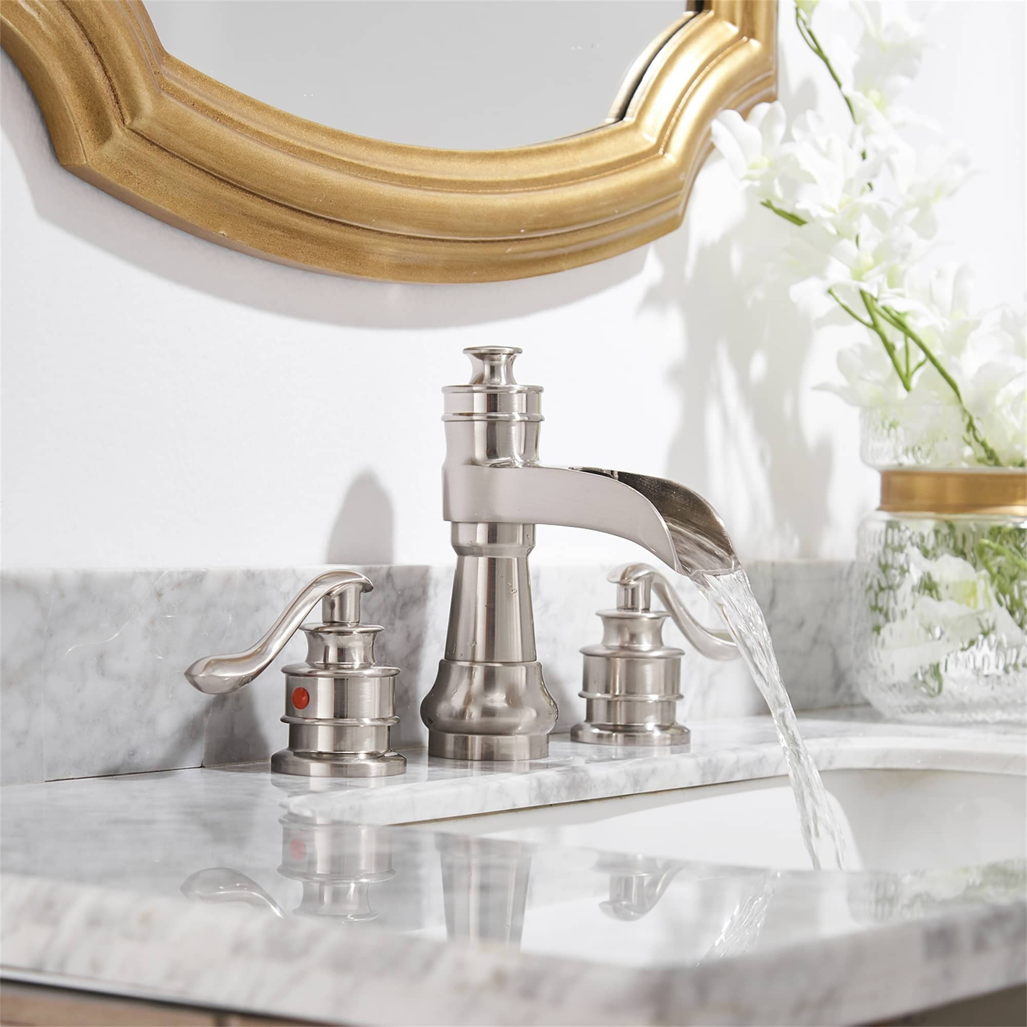 AWZTOO Double Handle Widespread Bathroom Faucet 8 Inch Waterfall ...